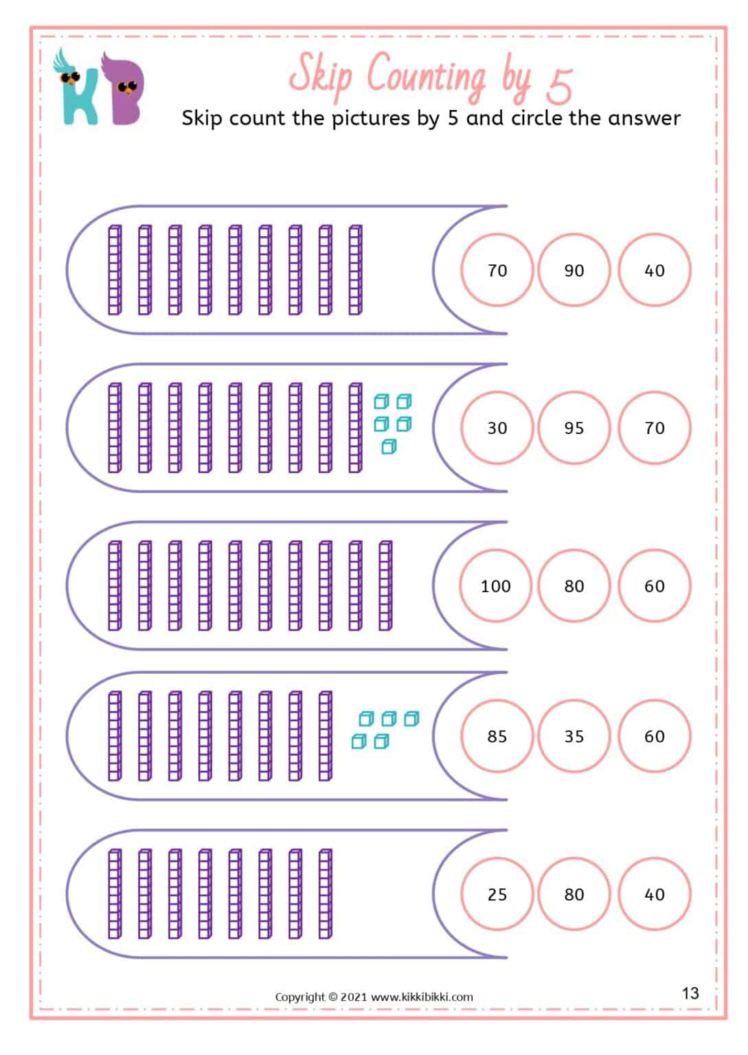 SKIP COUNTING BY 5 - Kindergarten Worksheets - KikkiBikki