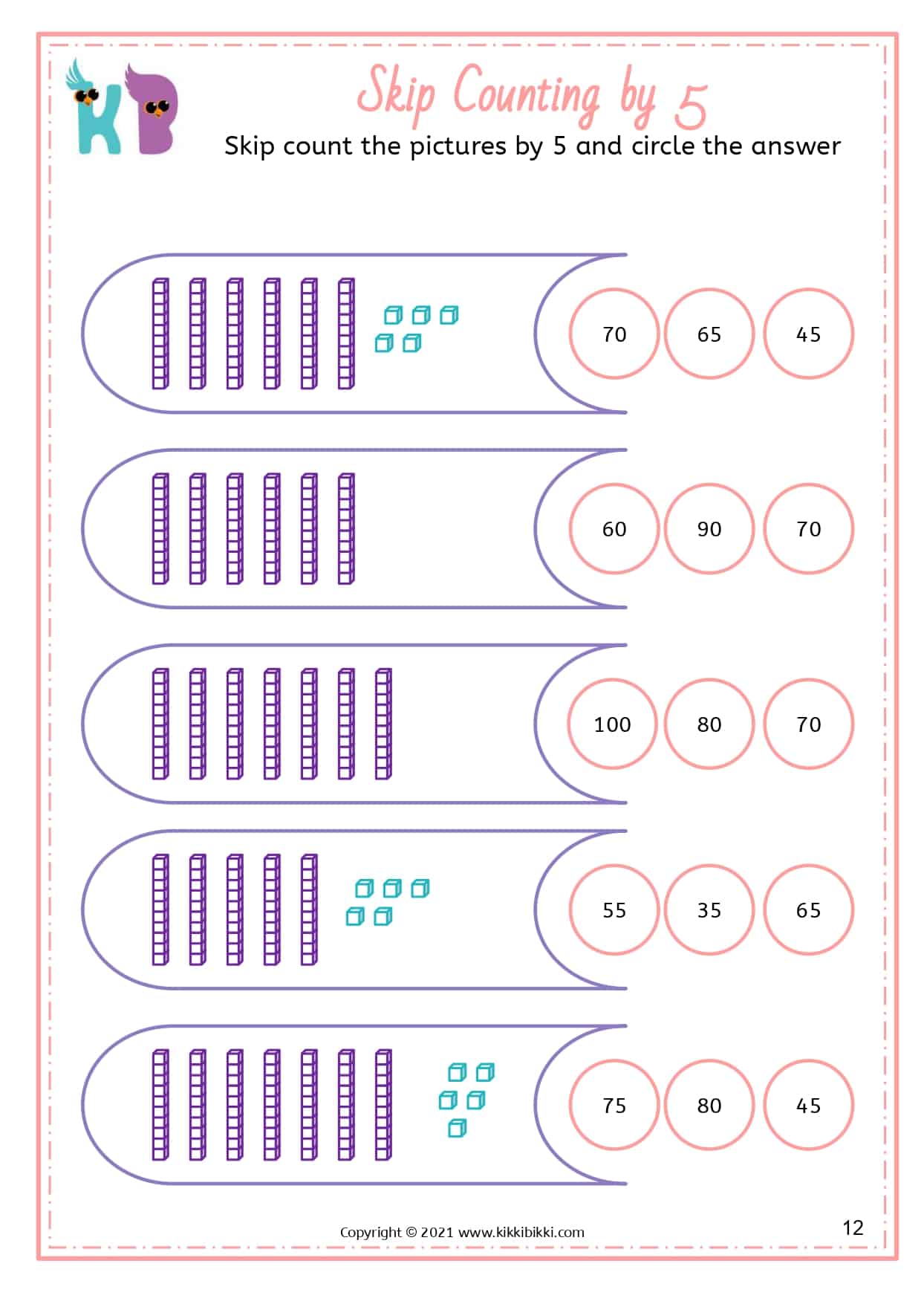 SKIP COUNTING BY 5 - Kindergarten Worksheets - KikkiBikki