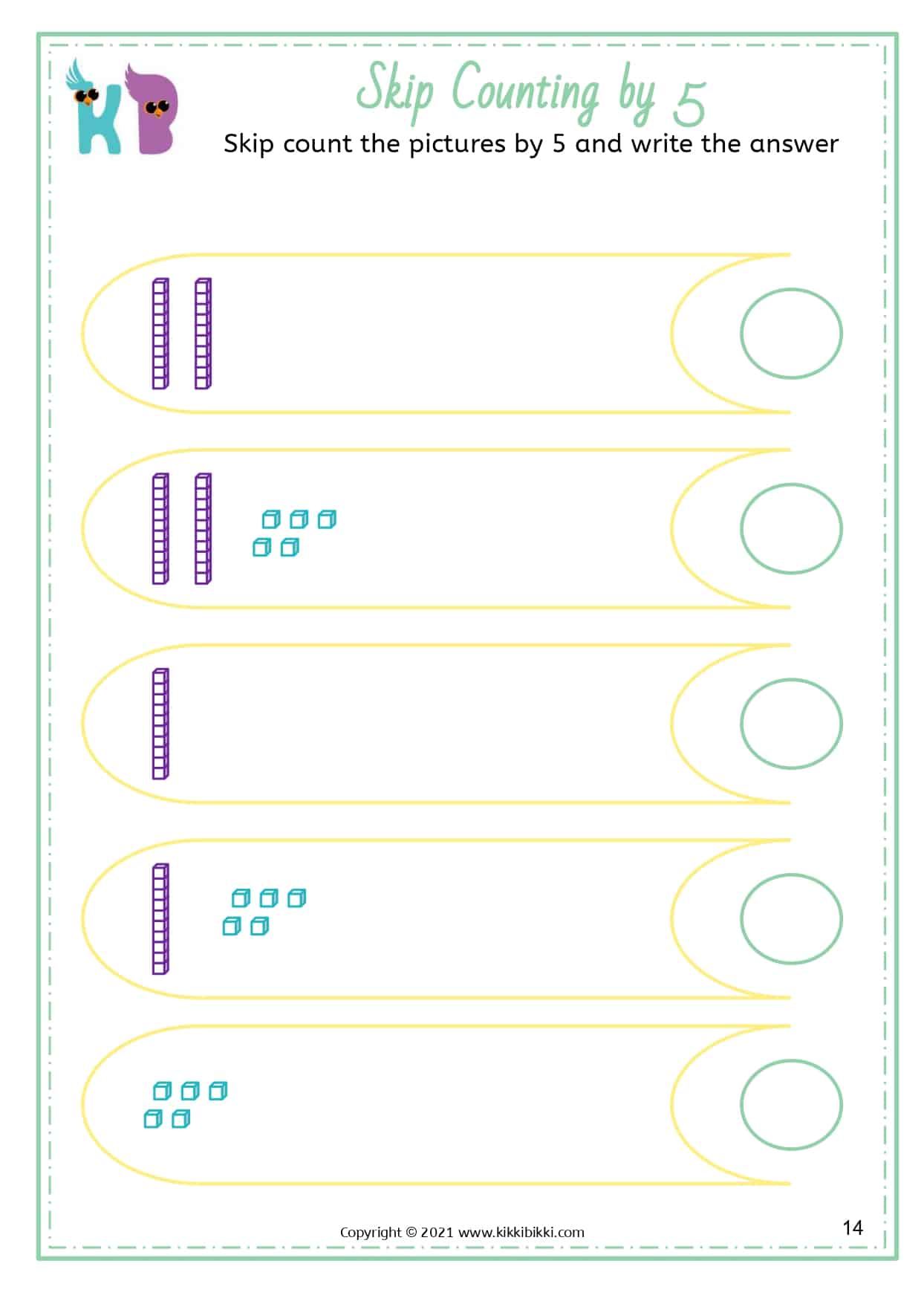 SKIP COUNTING BY 5 - Kindergarten Worksheets - KikkiBikki