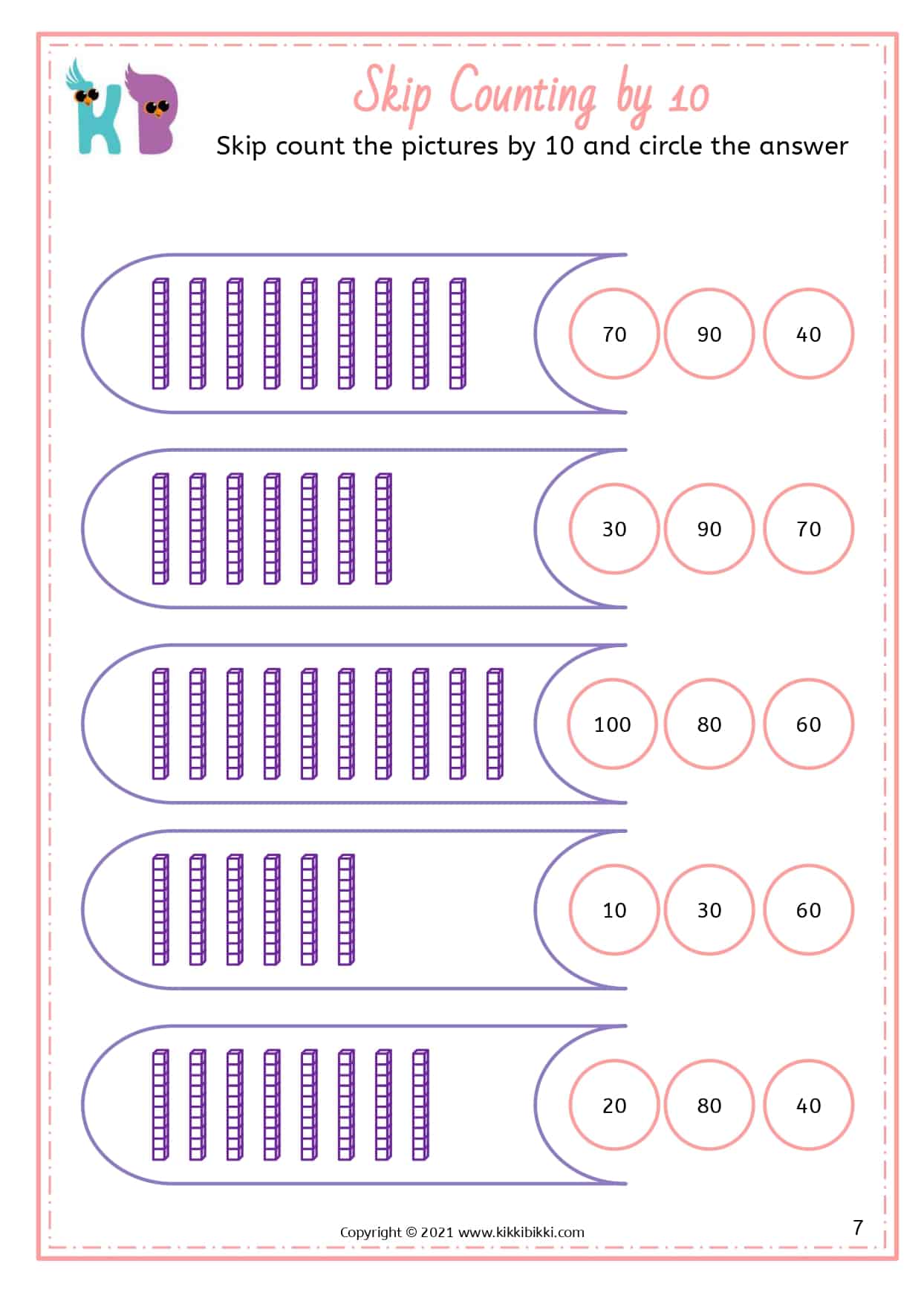 SKIP COUNTING BY 10 - Kindergarten Worksheets - KikkiBikki