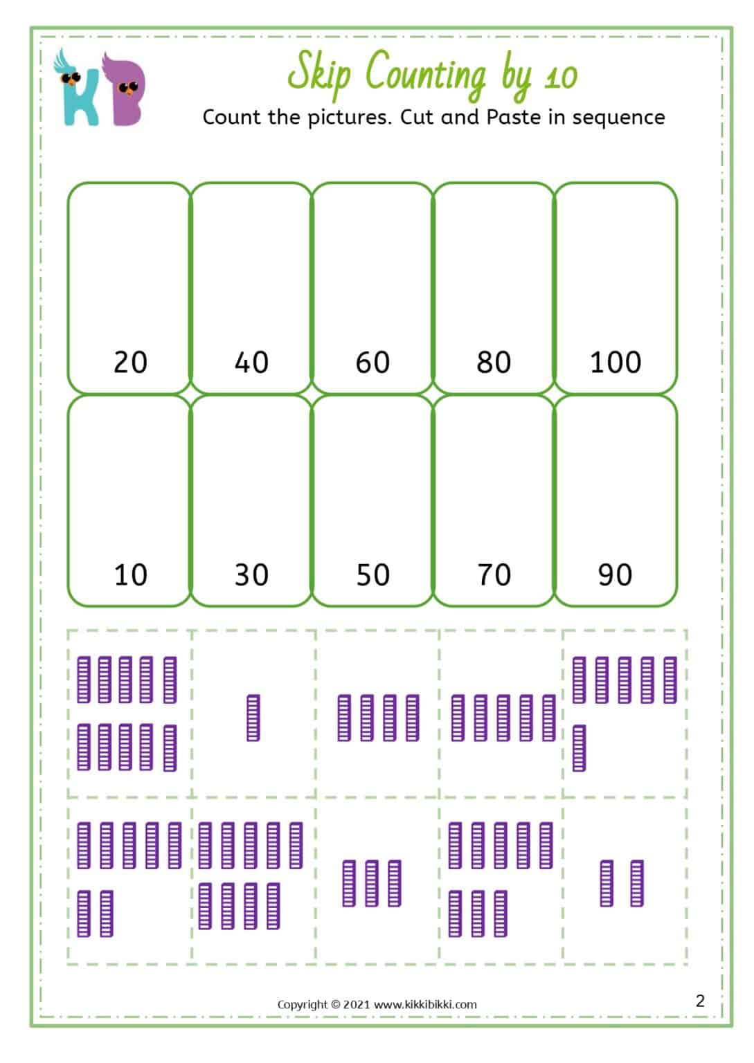 SKIP COUNTING BY 10 - Kindergarten Worksheets - KikkiBikki