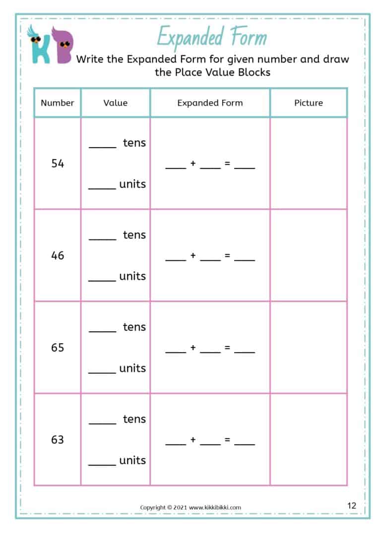 EXPANDED FORM - KikkiBikki - Free Math Printable Worksheets