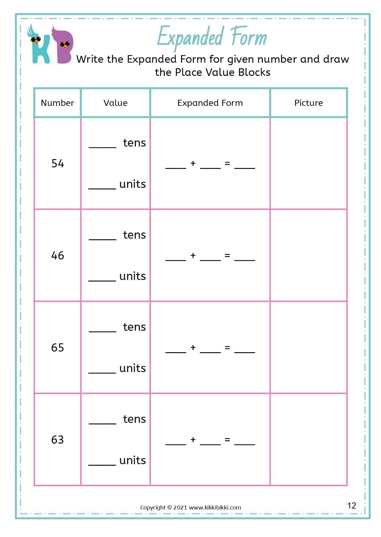 EXPANDED FORM - KikkiBikki - Free Math Printable Worksheets