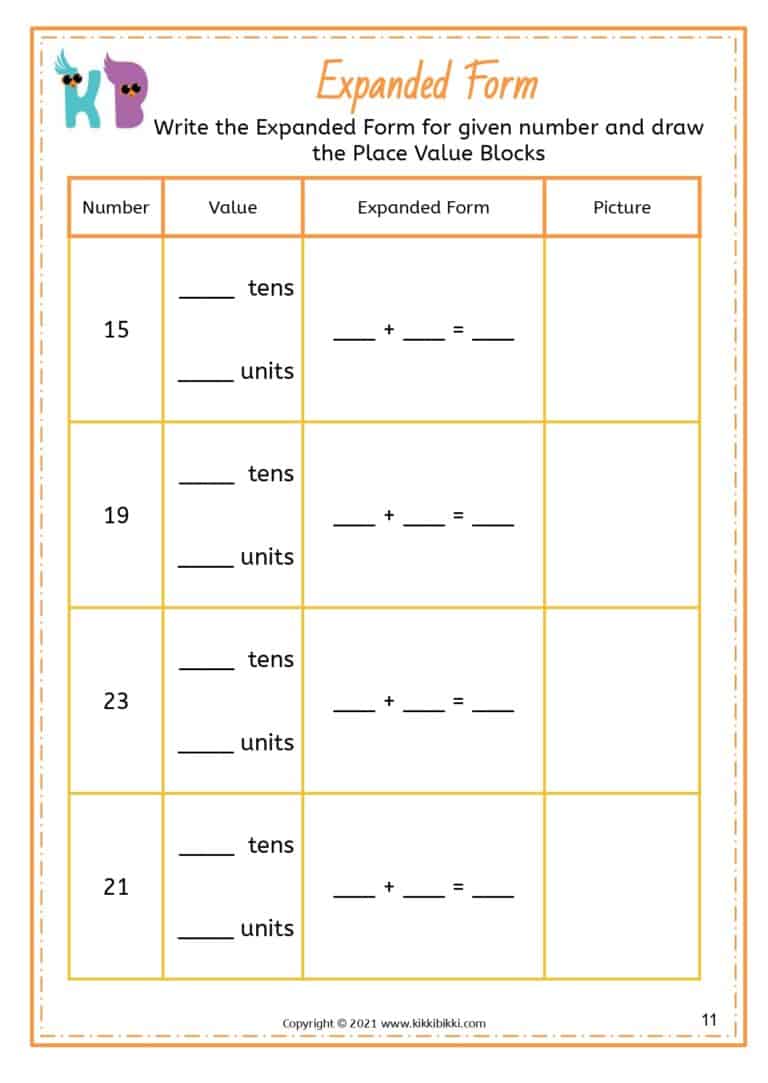 EXPANDED FORM - KikkiBikki - Free Math Printable Worksheets