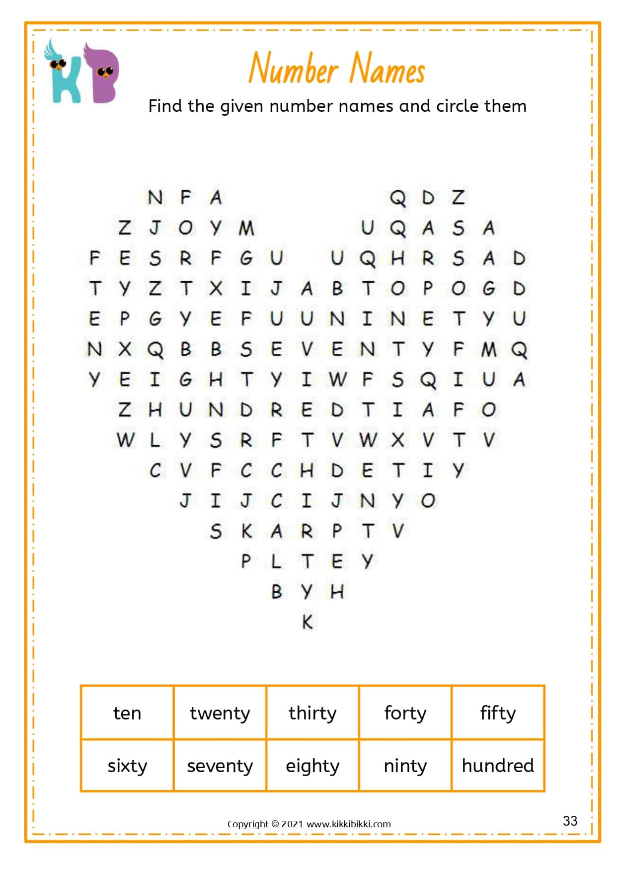 NUMBER NAMES - KikkiBikki - Kindergarten Worksheets
