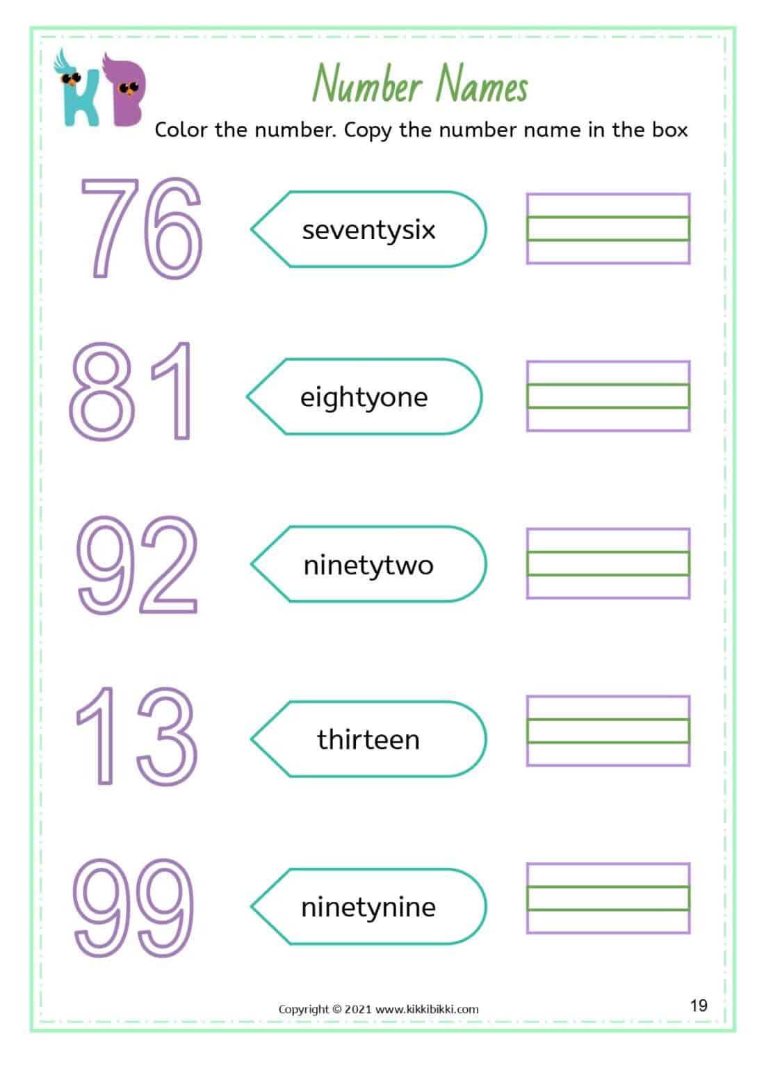 NUMBER NAMES - KikkiBikki - Kindergarten Worksheets