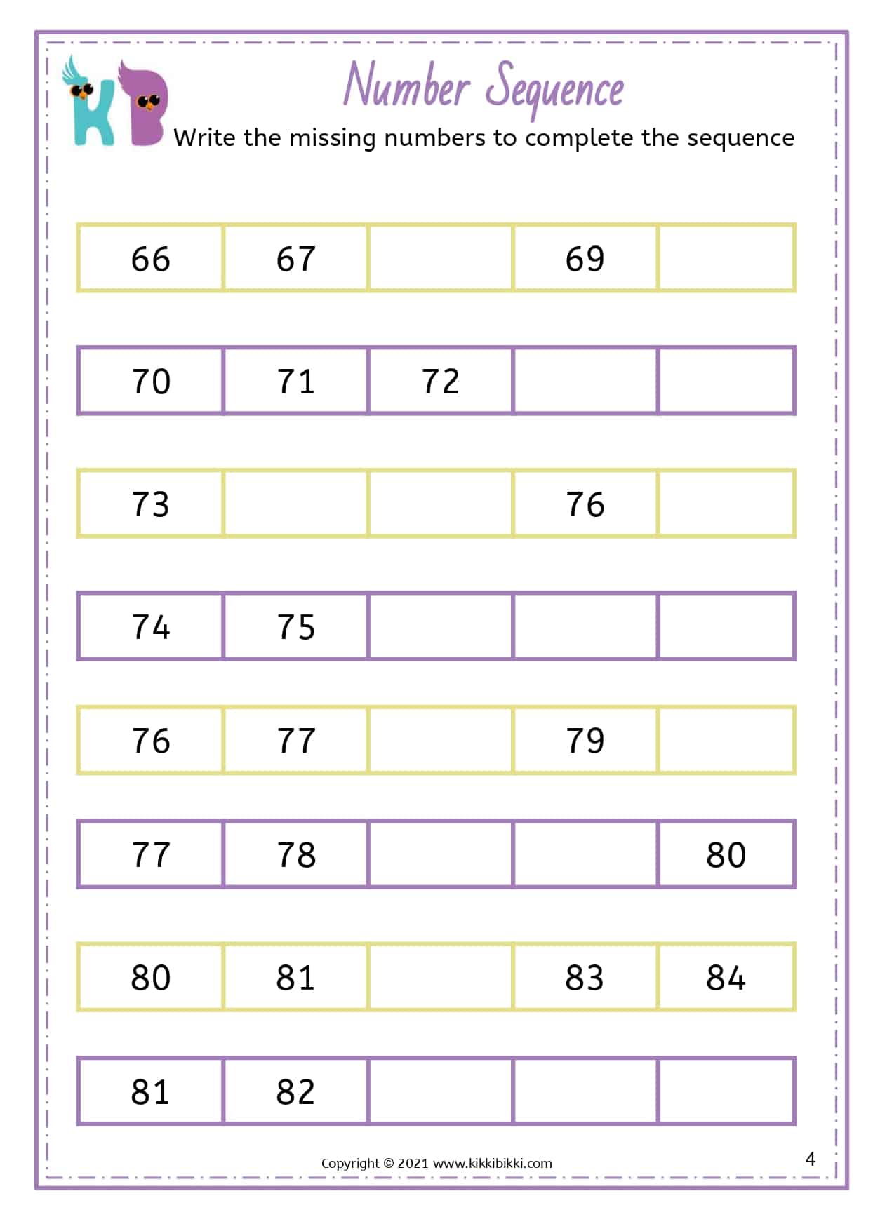 Number Sequence Worksheets - Free Math Worksheets KikkiBikki