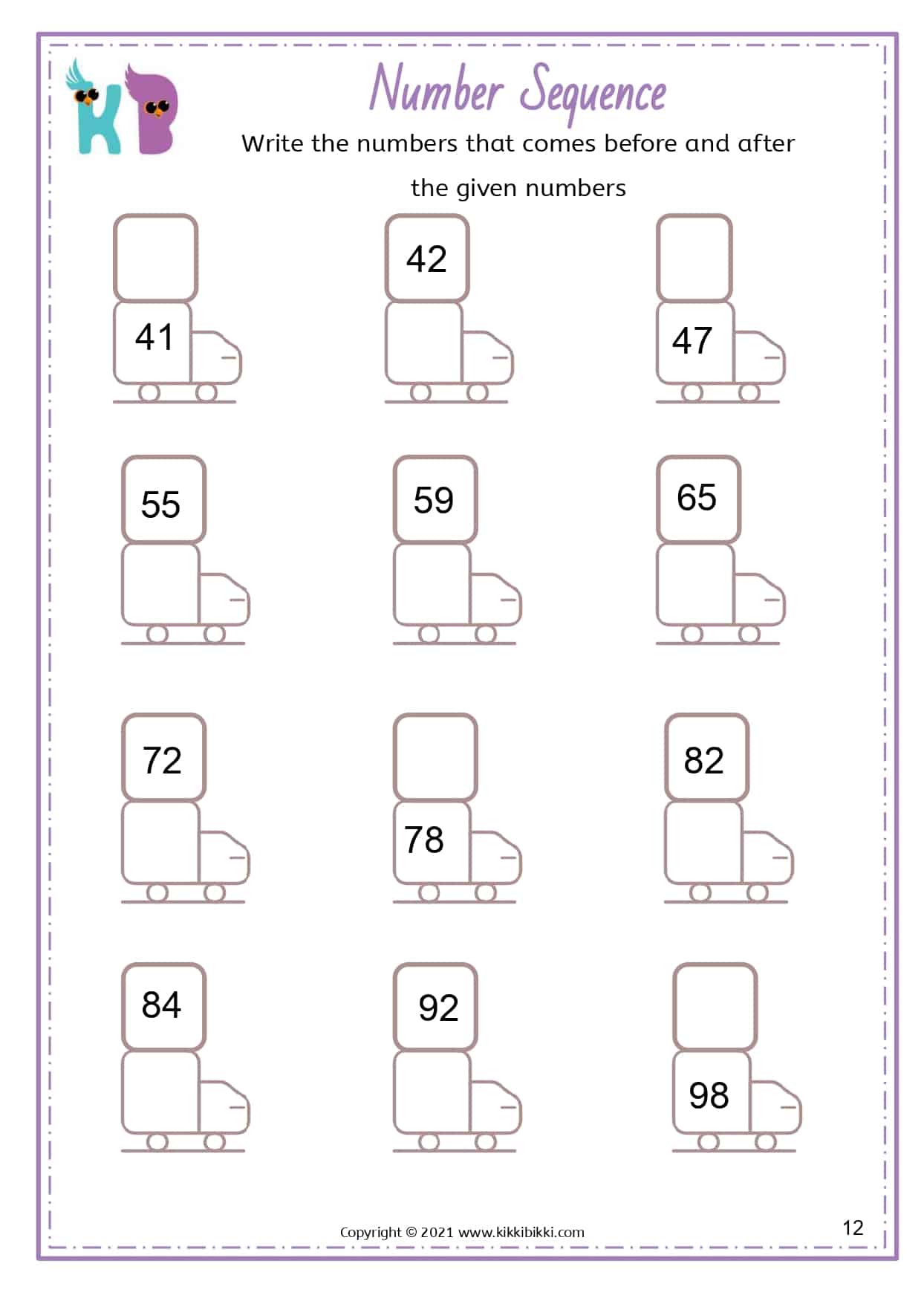 Number Sequence Worksheets - Free Math Worksheets KikkiBikki