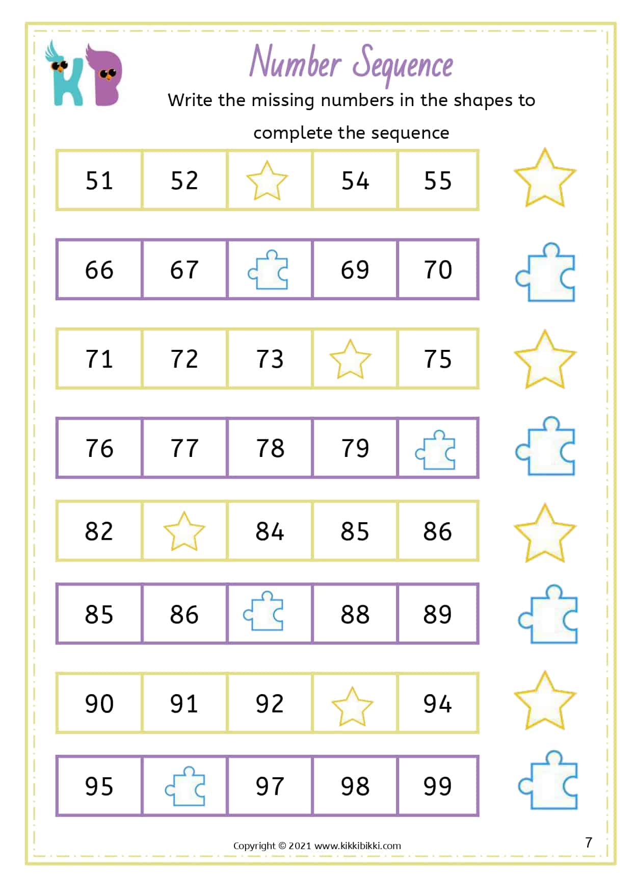 Number Sequence Worksheets - Free Math Worksheets KikkiBikki
