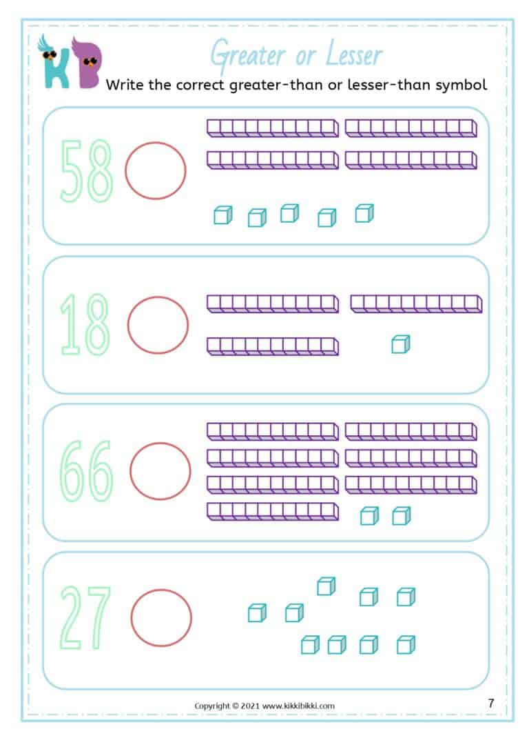 Greater or Lesser - Free Maths Printable Worksheets - KikkiBikki