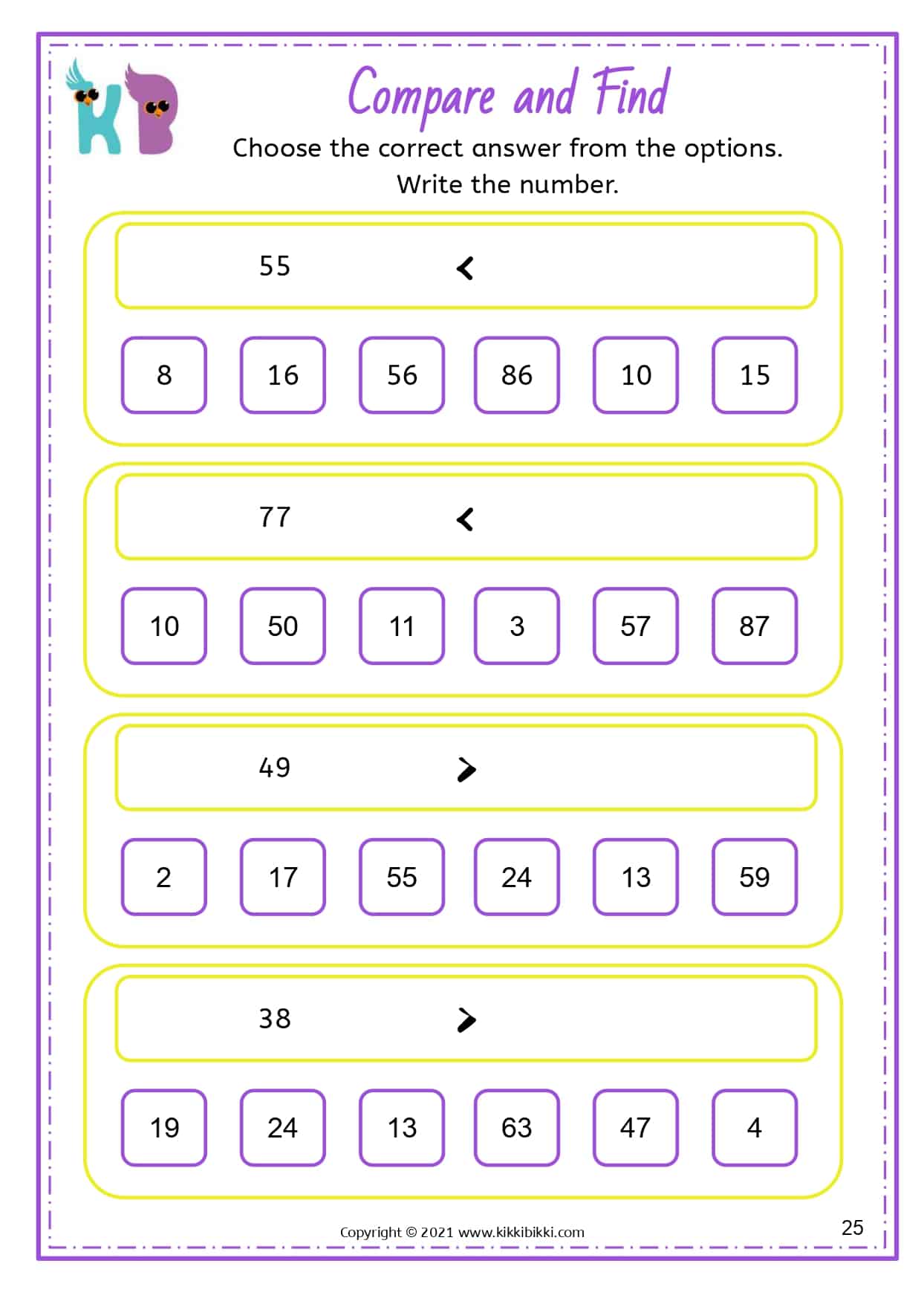 Greater or Lesser - Free Maths Printable Worksheets - KikkiBikki
