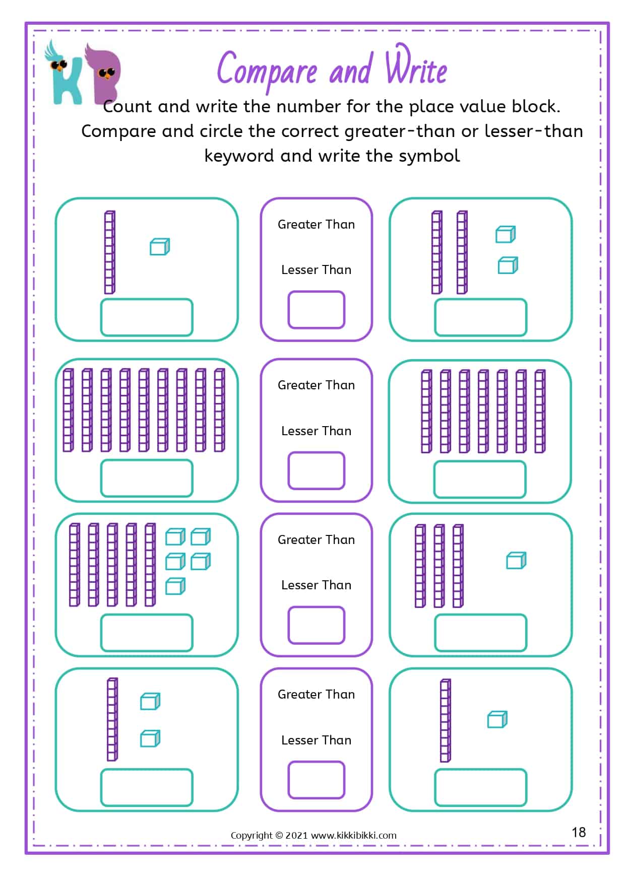 Greater or Lesser - Free Maths Printable Worksheets - KikkiBikki