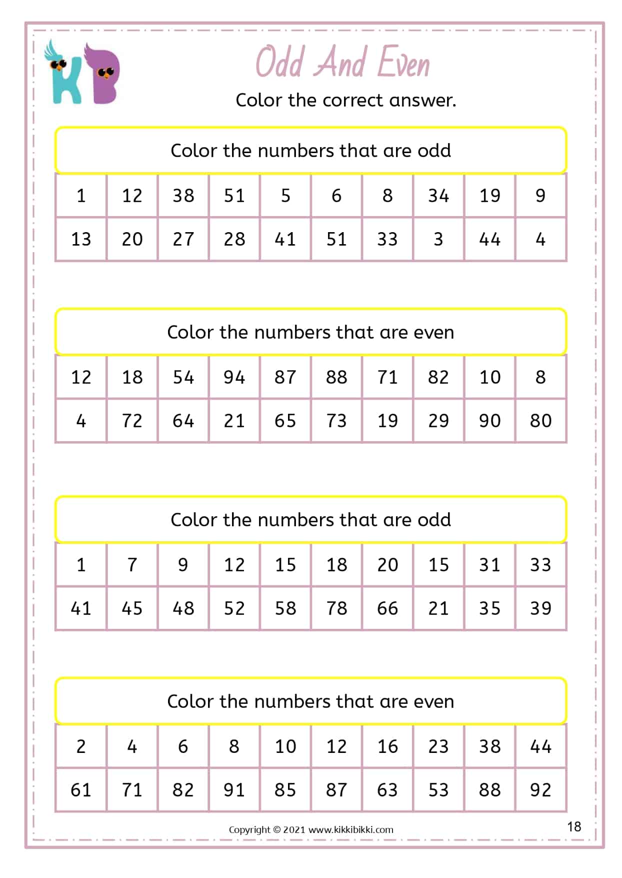 Odd or Even - Free Maths Printable Worksheets - KikkiBikki