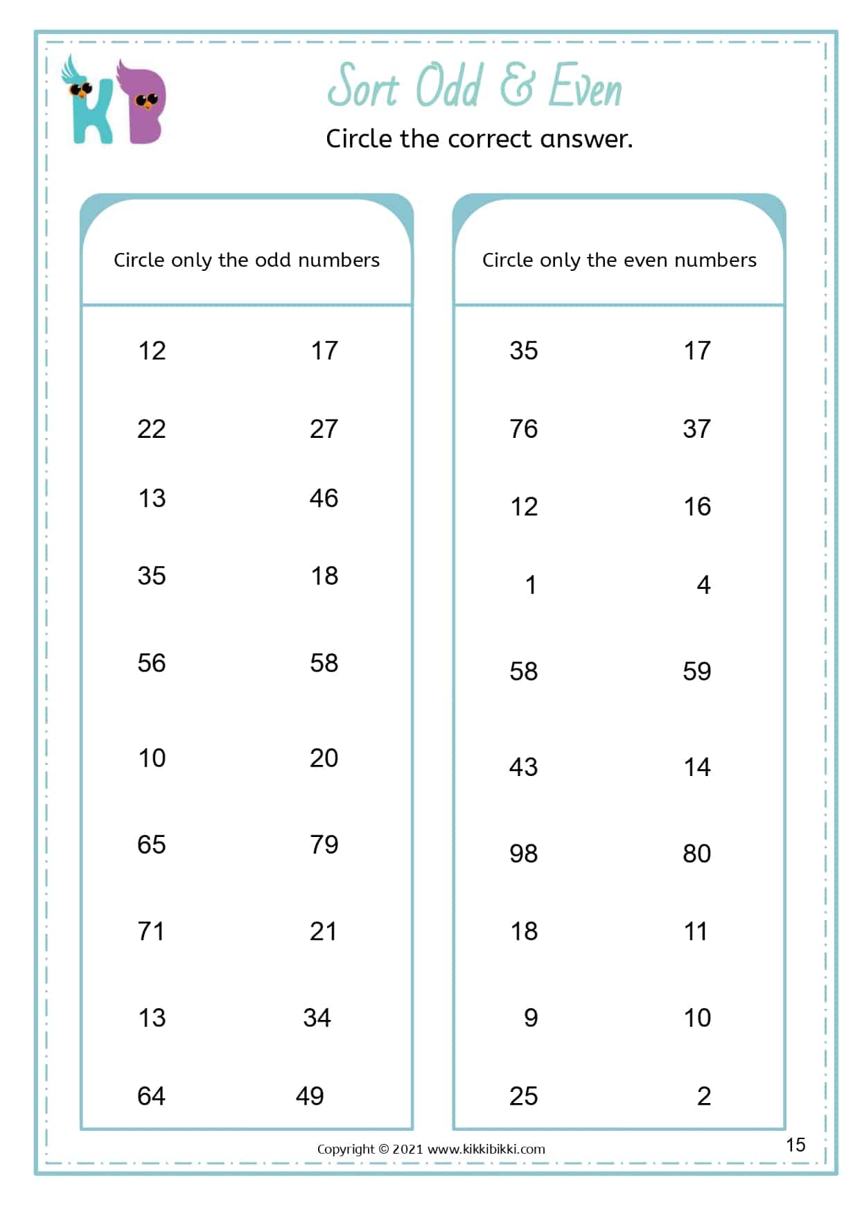 Odd or Even - Free Maths Printable Worksheets - KikkiBikki