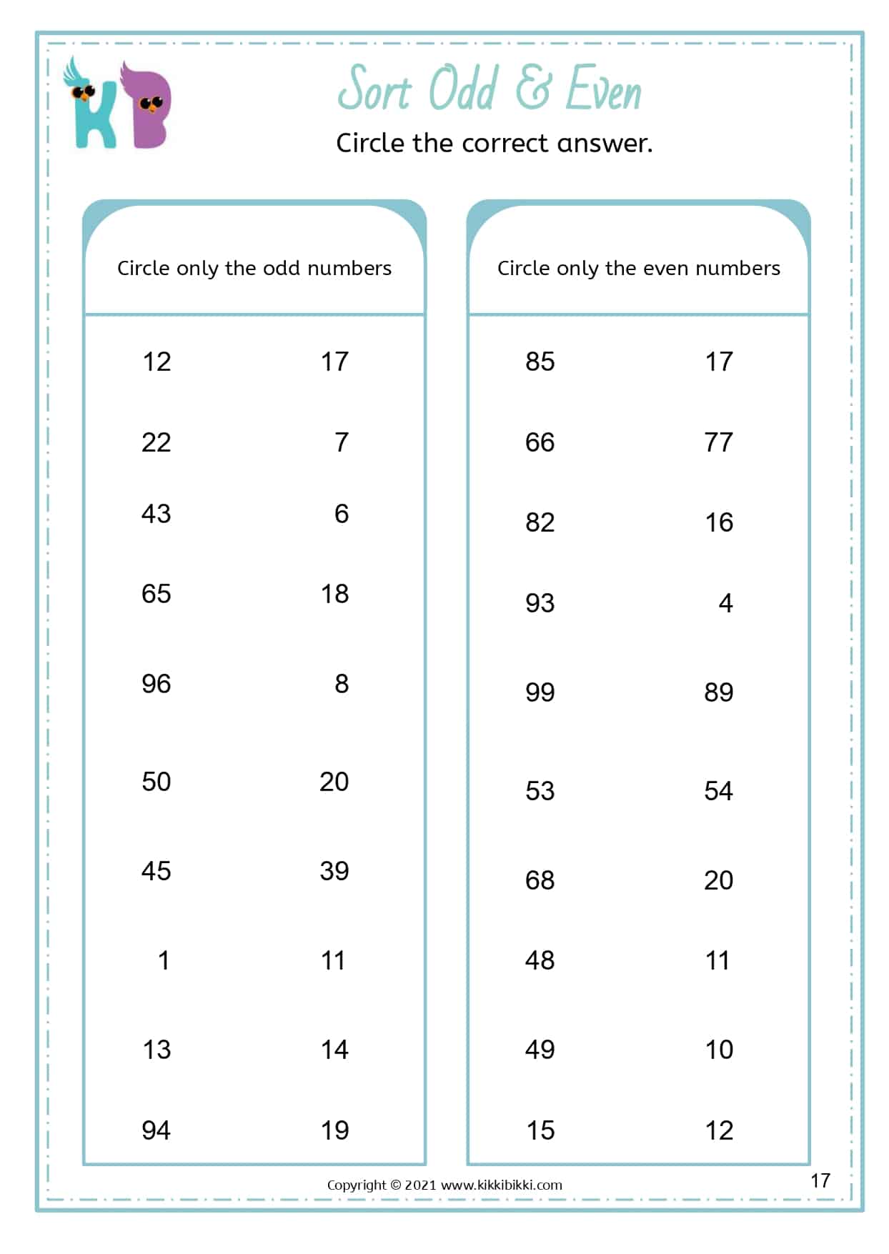 Odd or Even - Free Maths Printable Worksheets - KikkiBikki