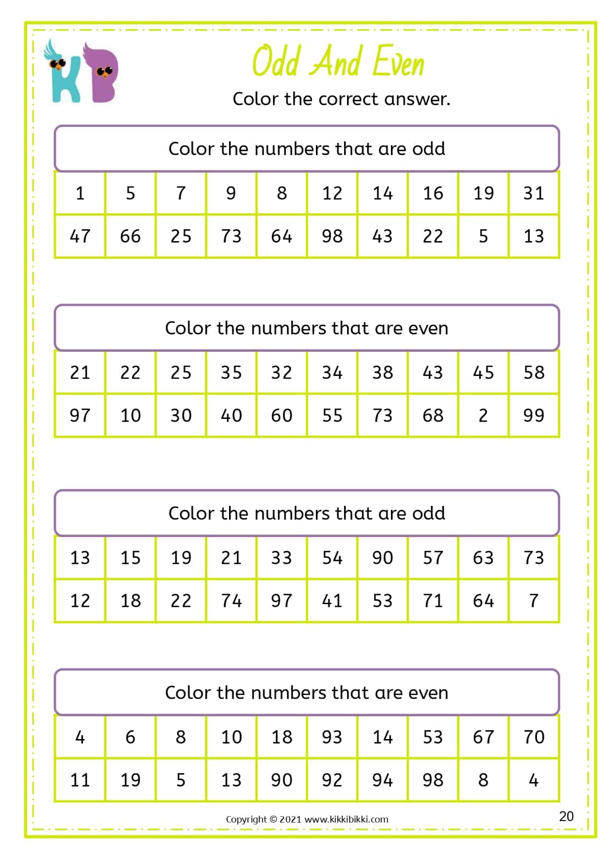 Odd or Even - Free Maths Printable Worksheets - KikkiBikki