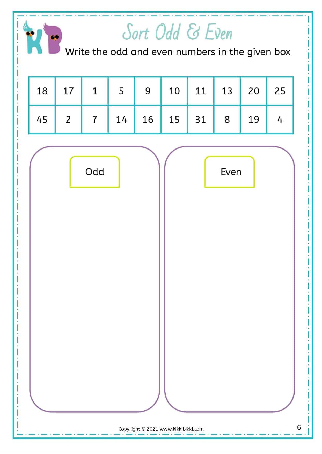 Odd or Even - Free Maths Printable Worksheets - KikkiBikki
