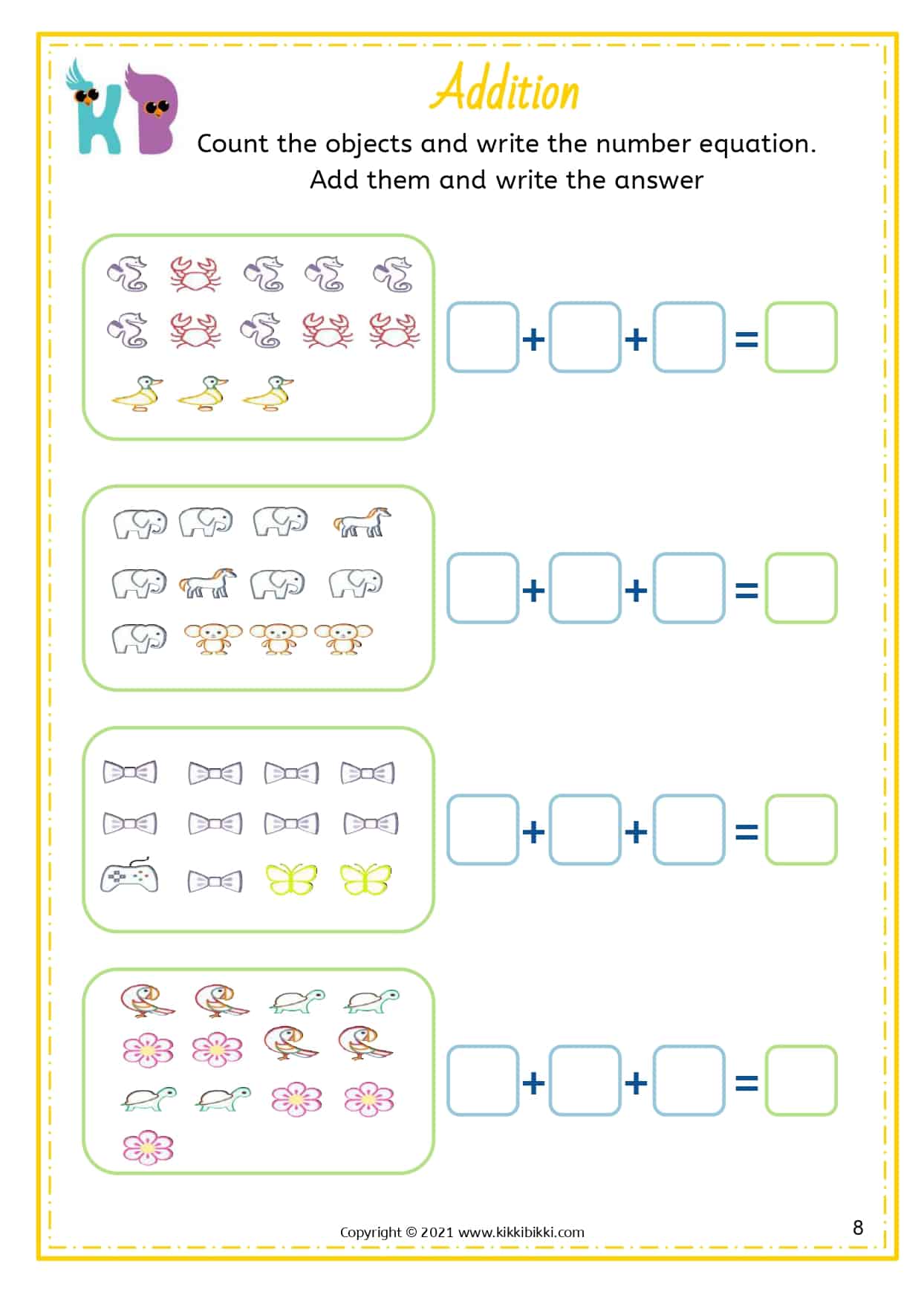 ADDITION - KikkiBikki - Free Math Printable Worksheets