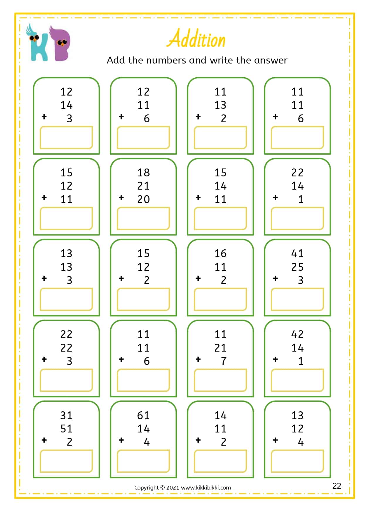 ADDITION - KikkiBikki - Free Math Printable Worksheets