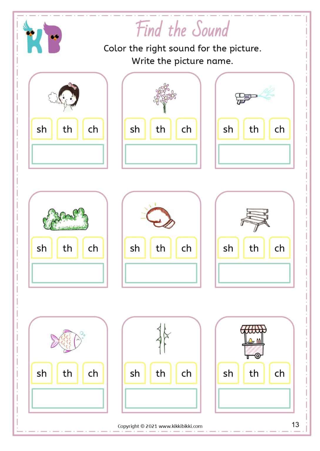 ch, sh, th Worksheets for Kindergarten - Free Printable - KikkiBikki