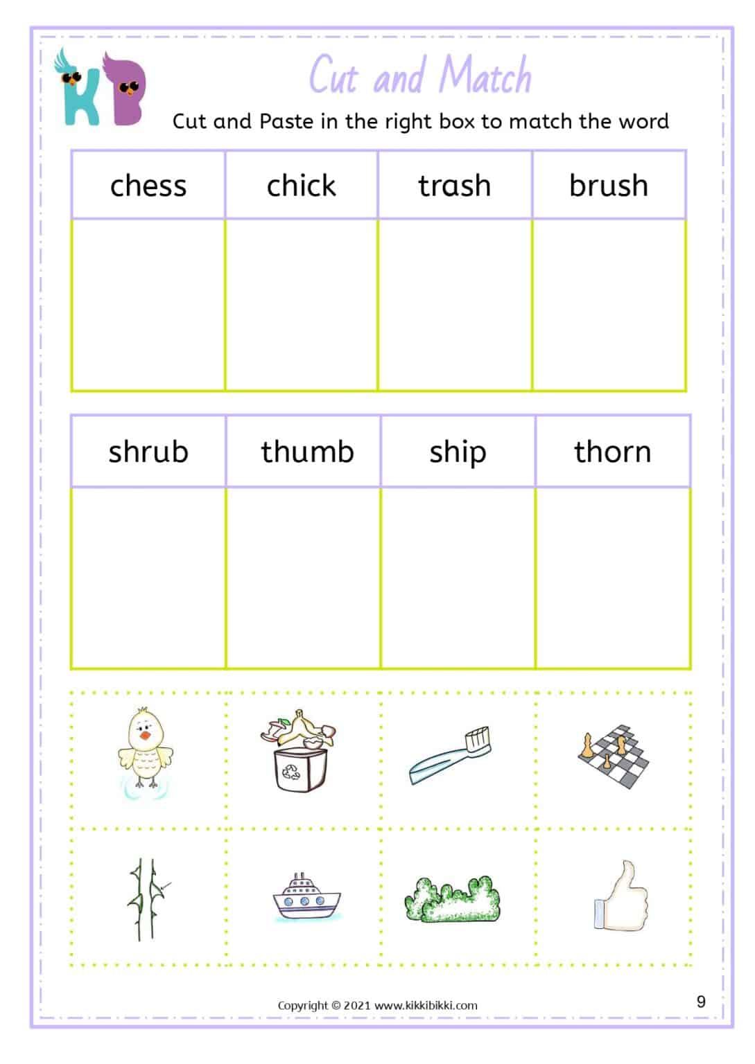 ch, sh, th Worksheets for Kindergarten - Free Printable - KikkiBikki