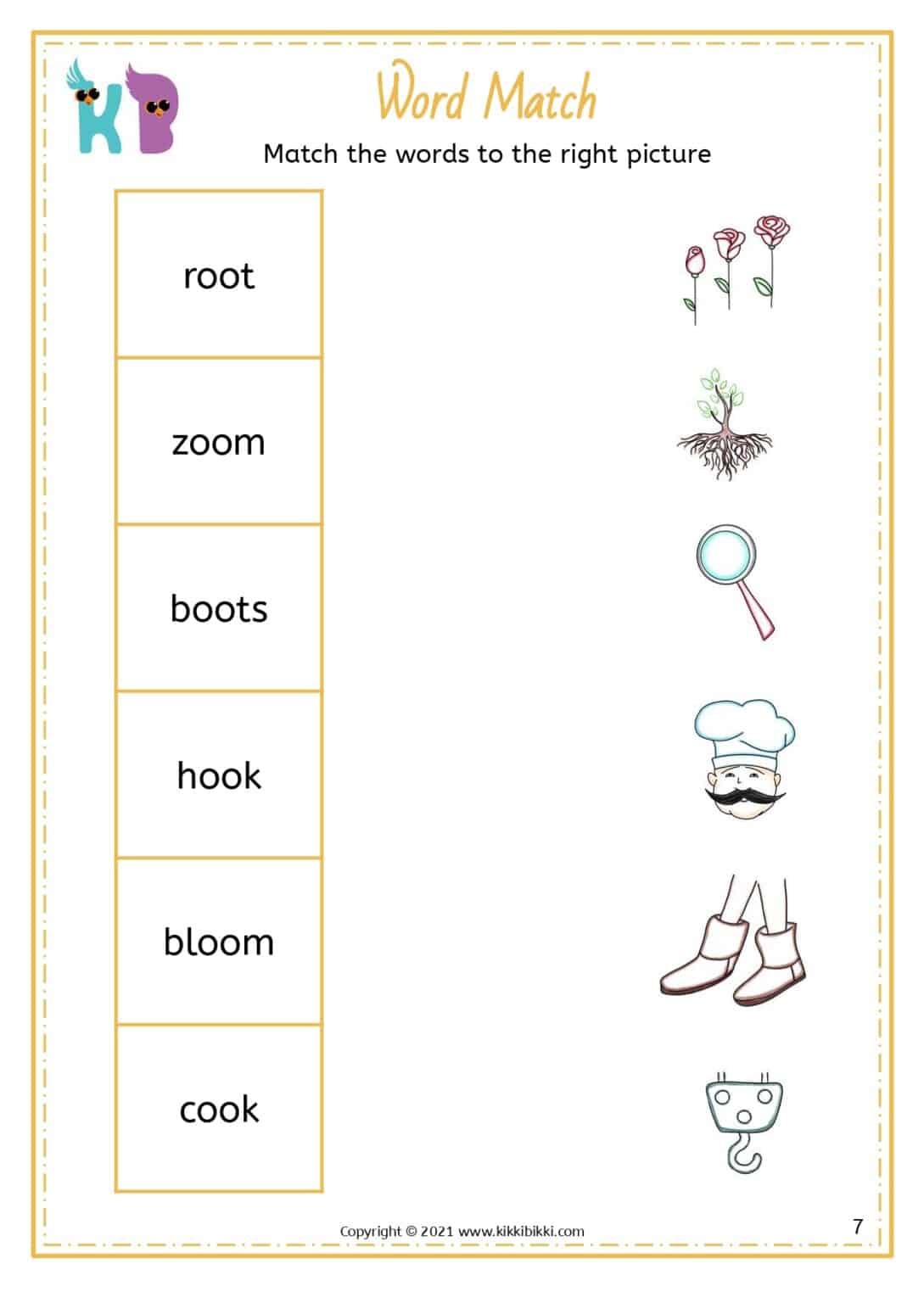 oo Words - Kindergarten Worksheet - Free Phonics Printable
