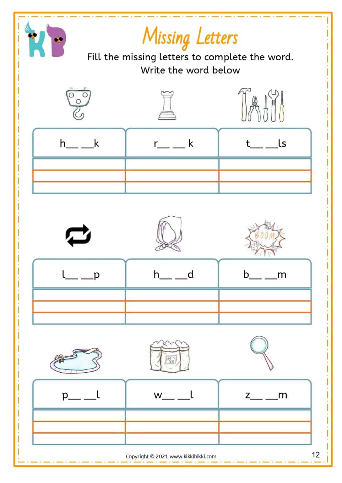 oo Words - Kindergarten Worksheet - Free Phonics Printable