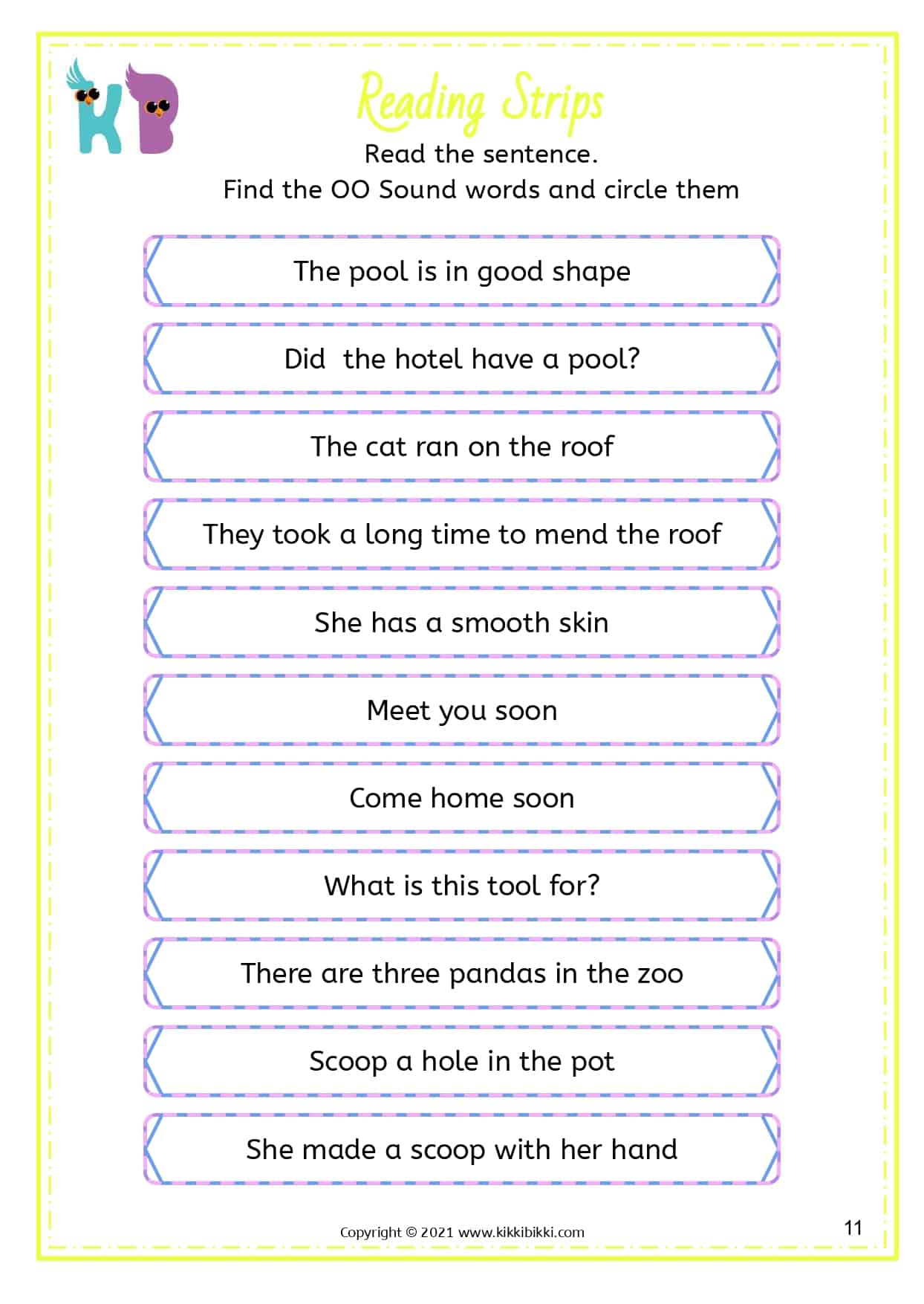 oo Sound - Kindergarten Worksheet - Free Phonics Printable