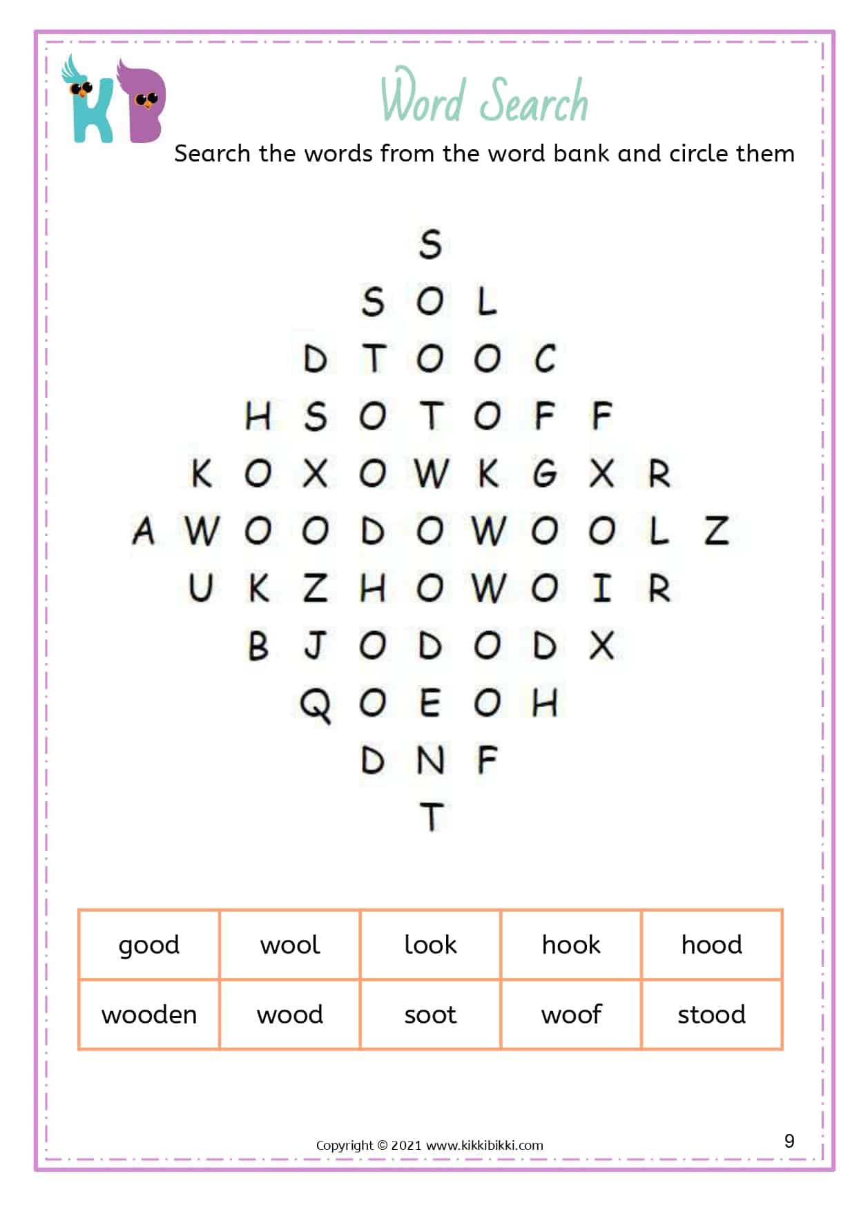 oo Sound - Kindergarten Worksheet - Free Phonics Printable