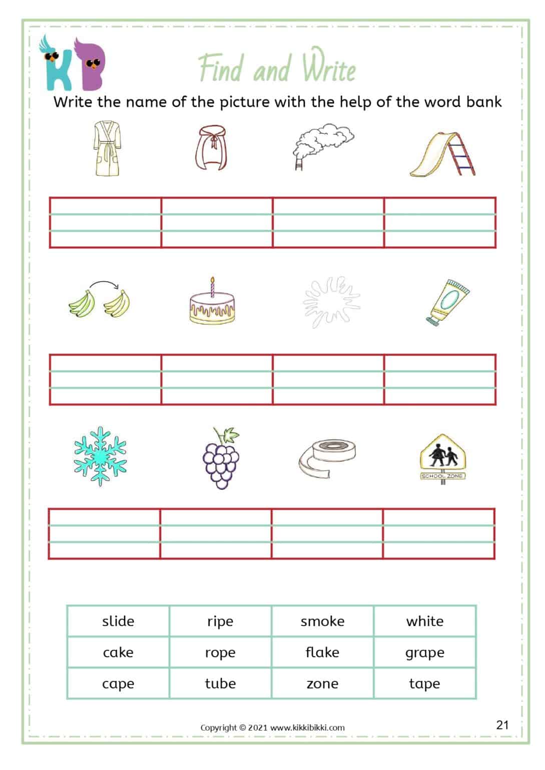 Discovering Silent E: Find and Write Phonics Worksheets
