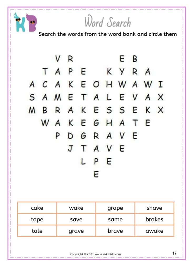 Master Silent E with Free Reading & Word Search Worksheets
