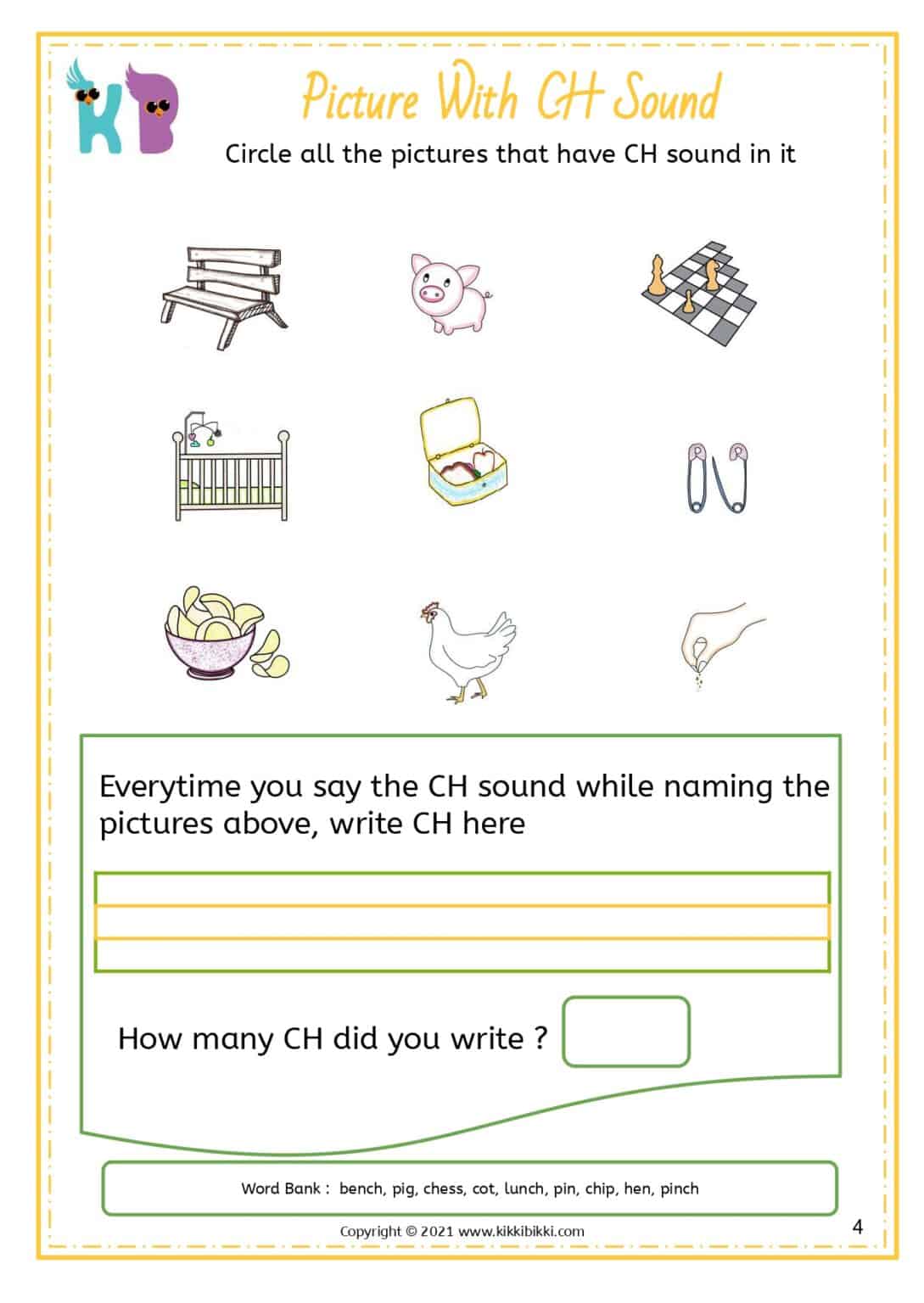 Consonant Digraph CH Sound Picture Matching Worksheet