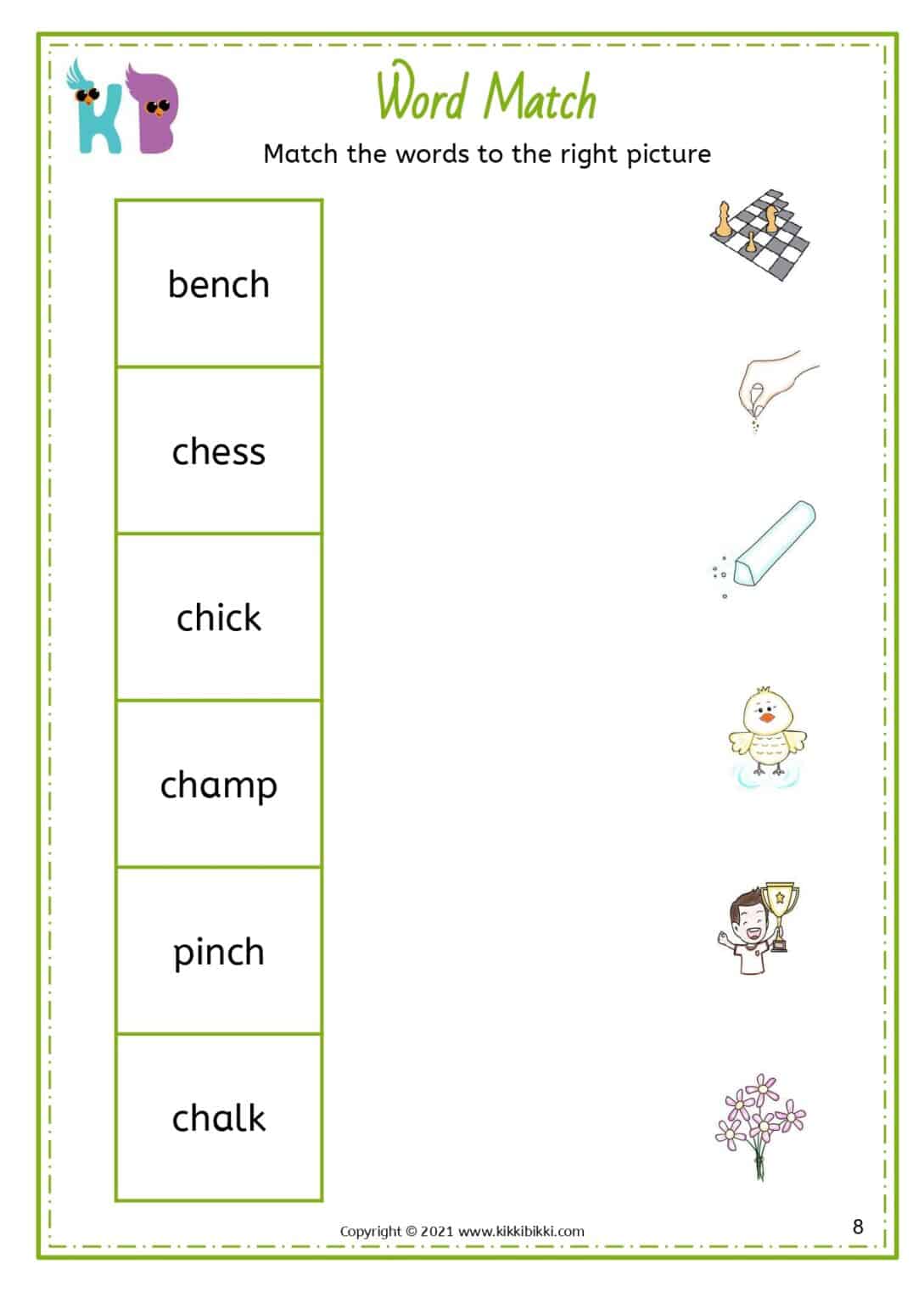 ch Words - Kindergarten Worksheet - Free Phonics Printable