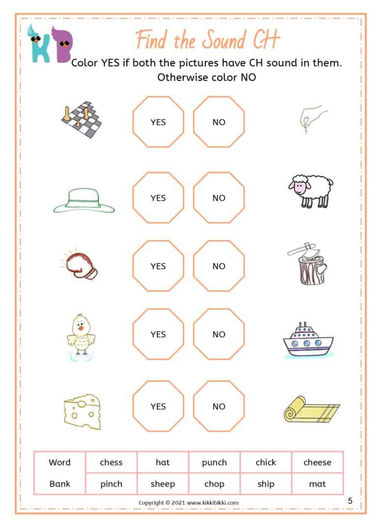 ch Words - Kindergarten Worksheet - Free Phonics Printable