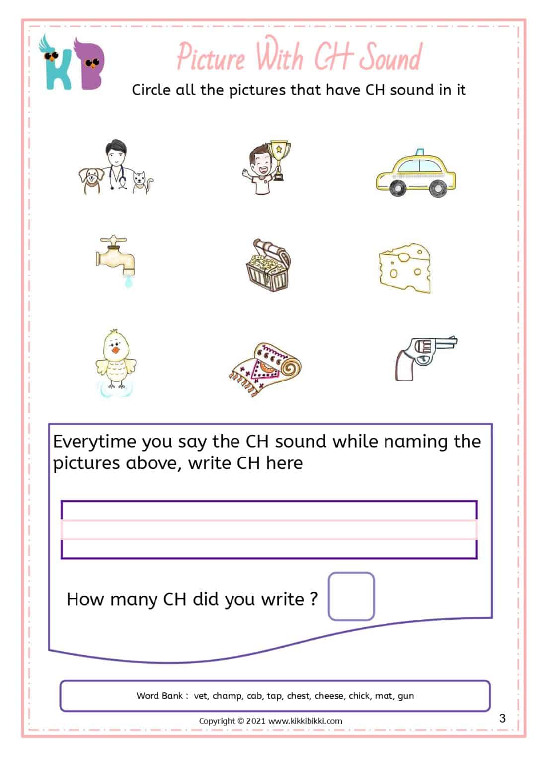 ch Words - Kindergarten Worksheet - Free Phonics Printable