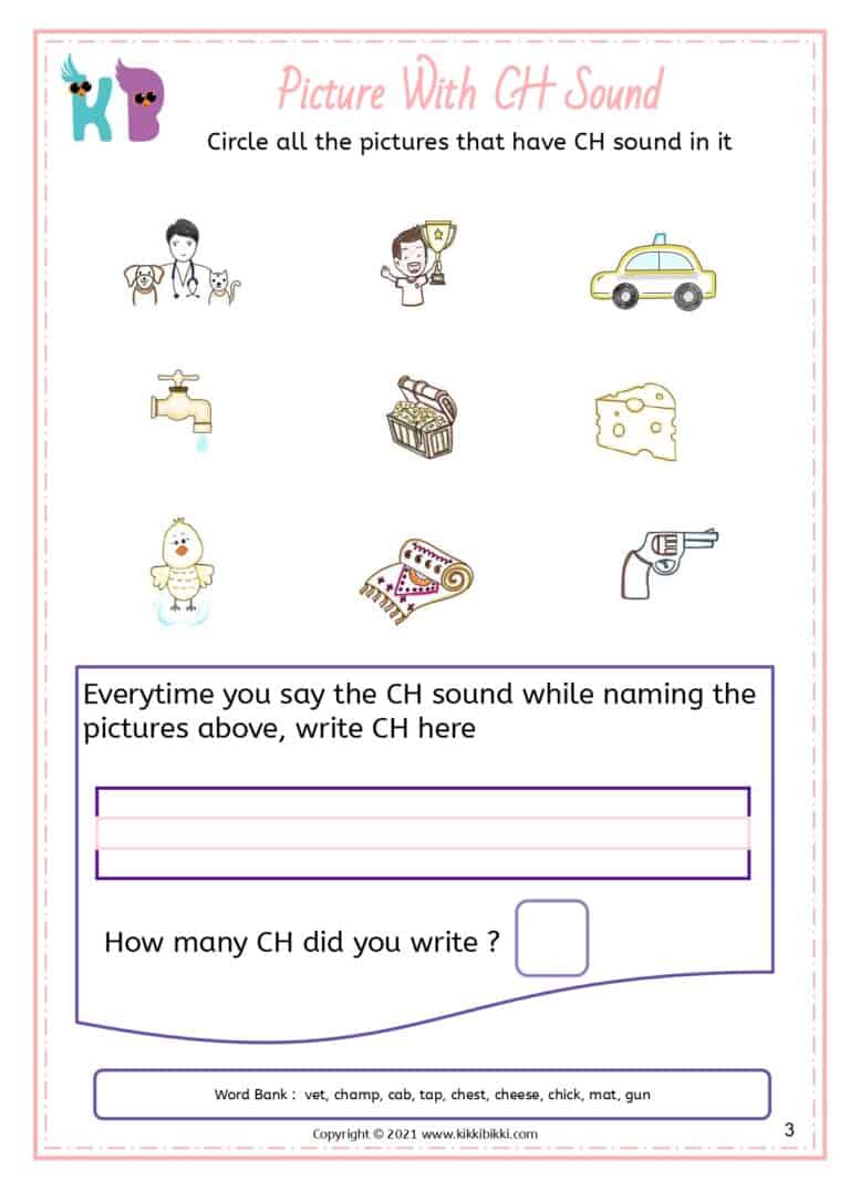 Consonant Digraph CH Sound Picture Matching Worksheet