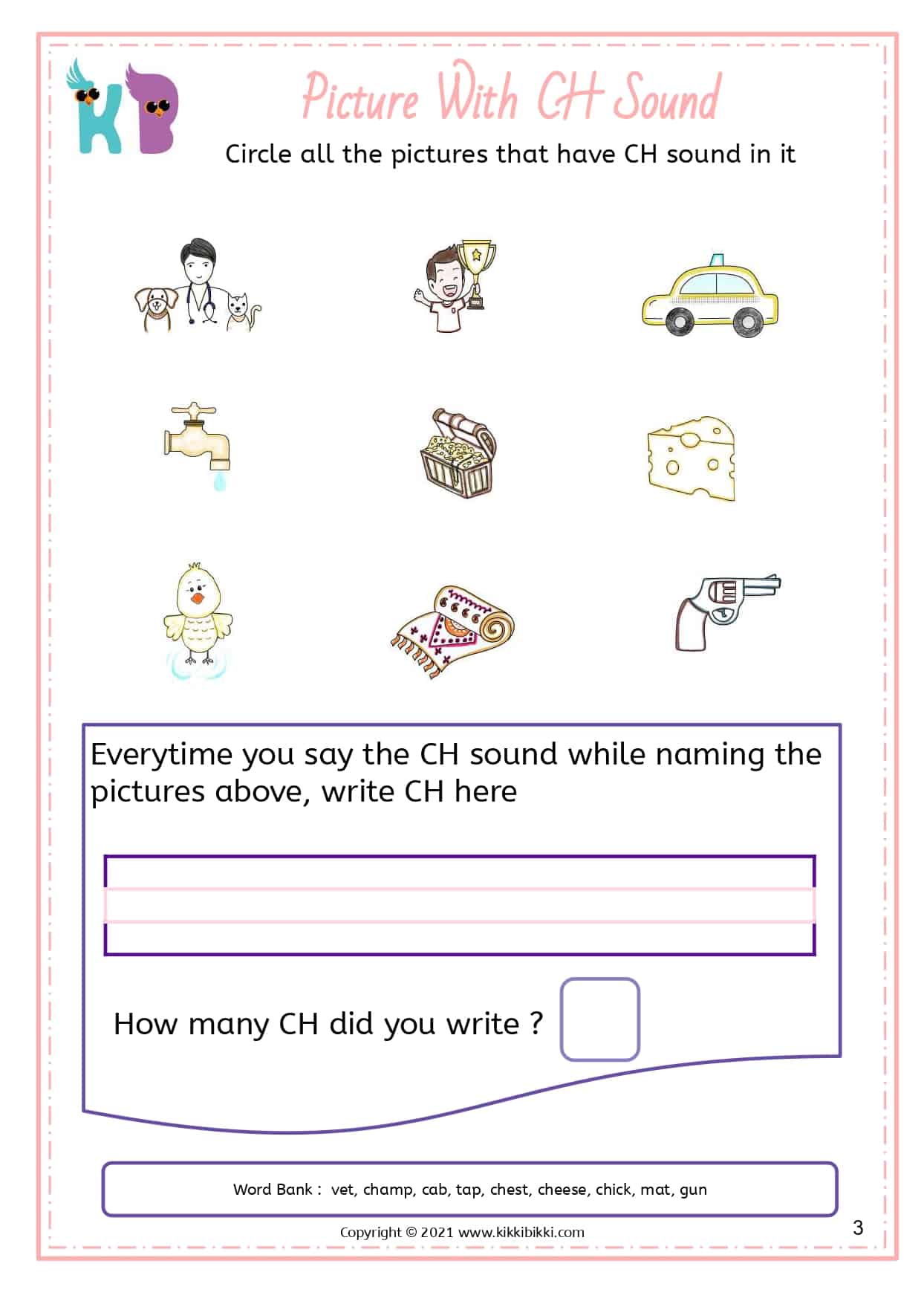 ch Words - Kindergarten Worksheet - Free Phonics Printable