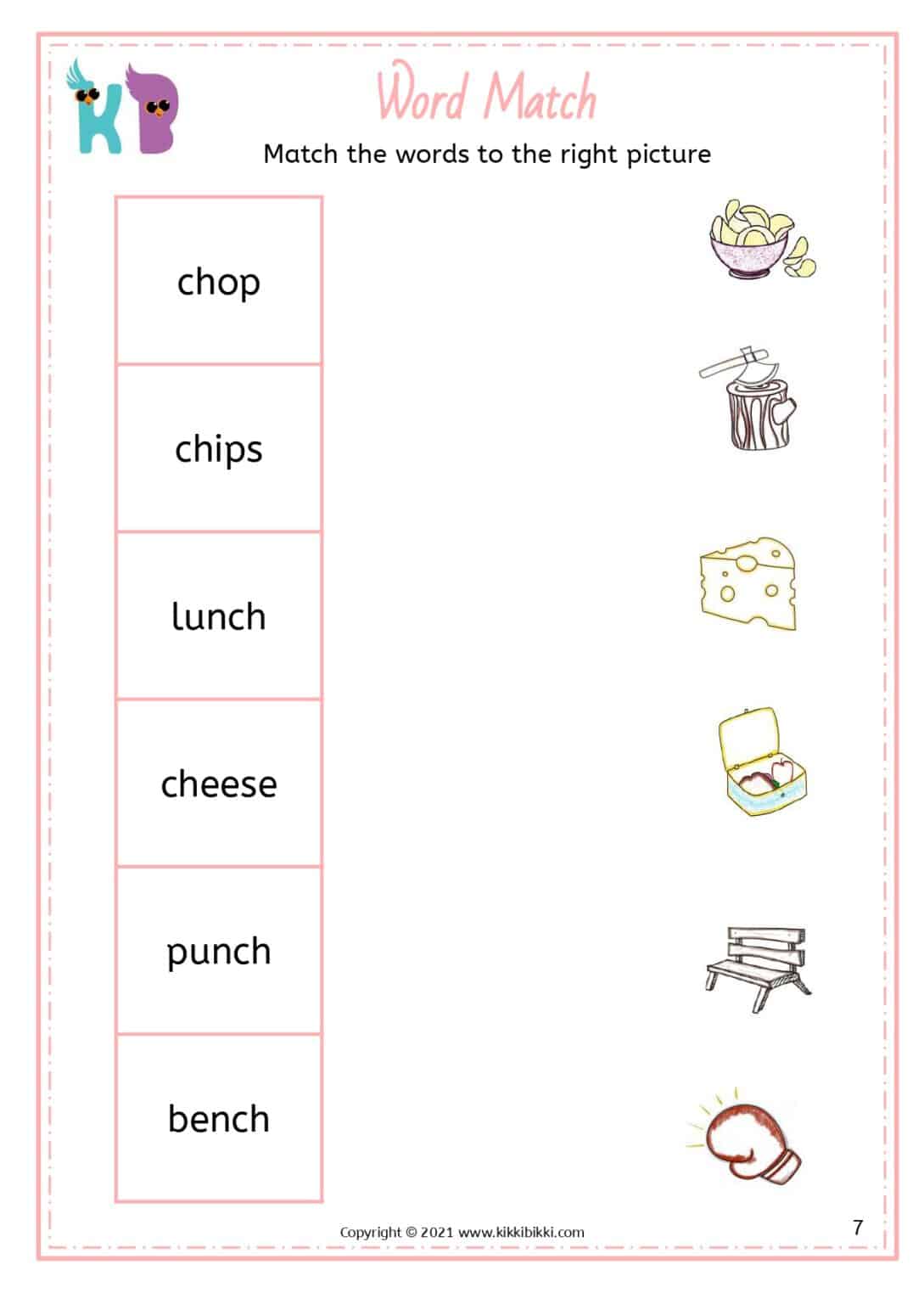 ch Words - Kindergarten Worksheet - Free Phonics Printable