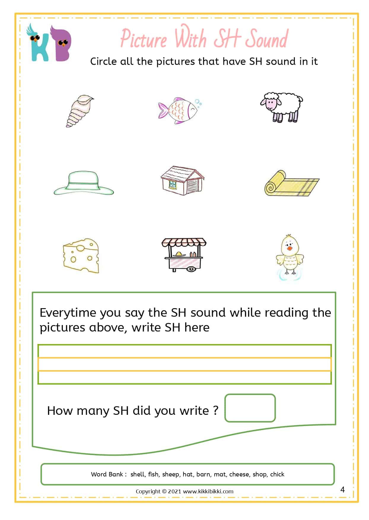 sh Words - Kindergarten Worksheet - Free Phonics Printable