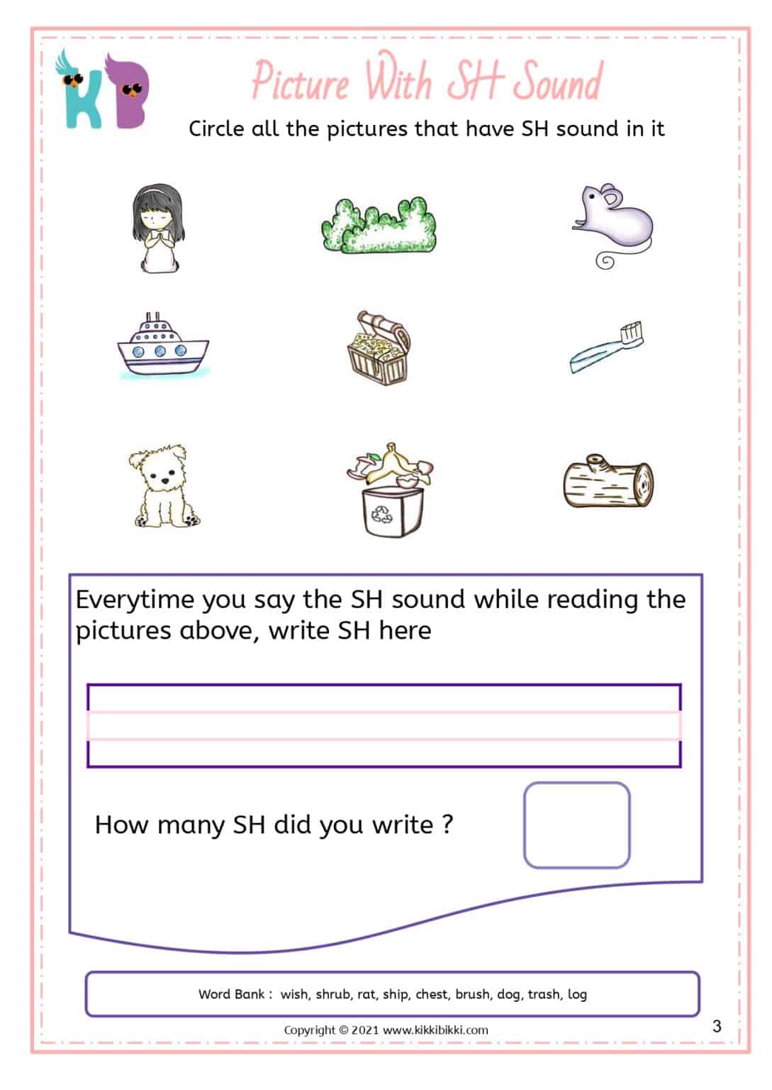 sh Words - Kindergarten Worksheet - Free Phonics Printable