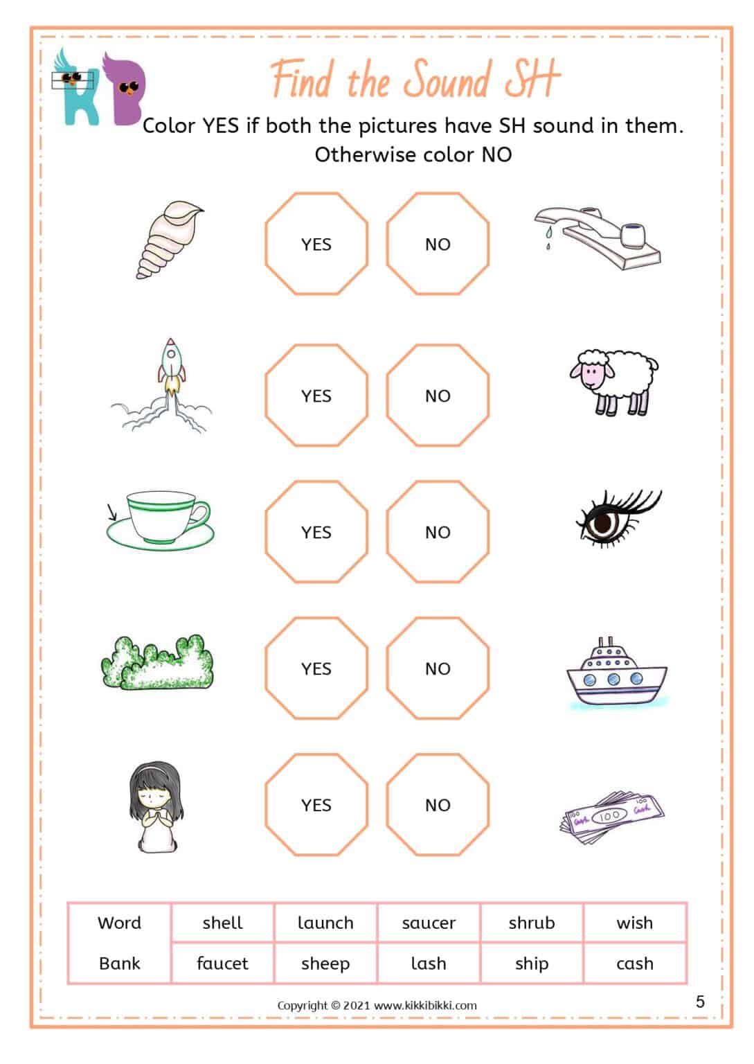 sh Words - Kindergarten Worksheet - Free Phonics Printable