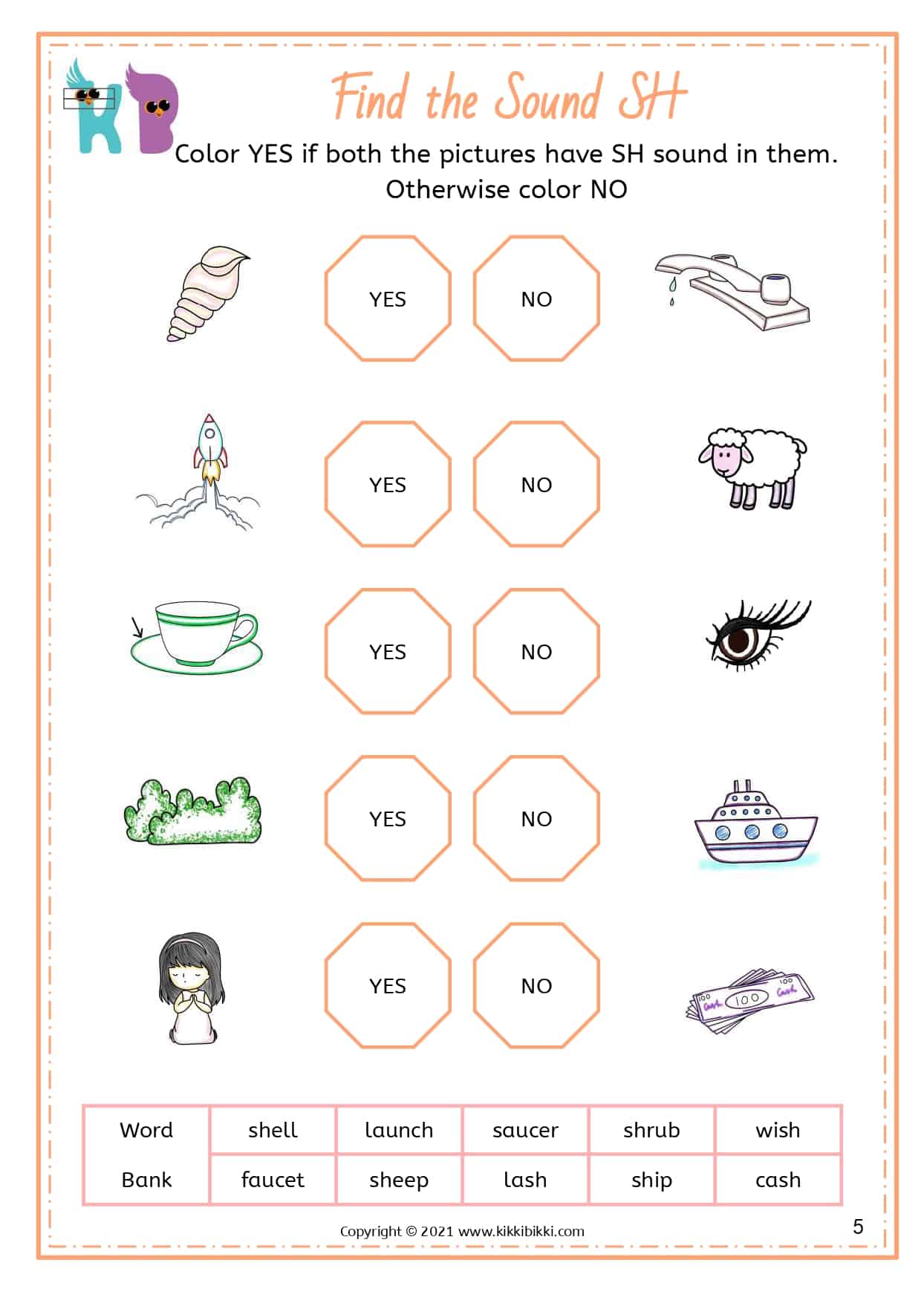 sh Words - Kindergarten Worksheet - Free Phonics Printable