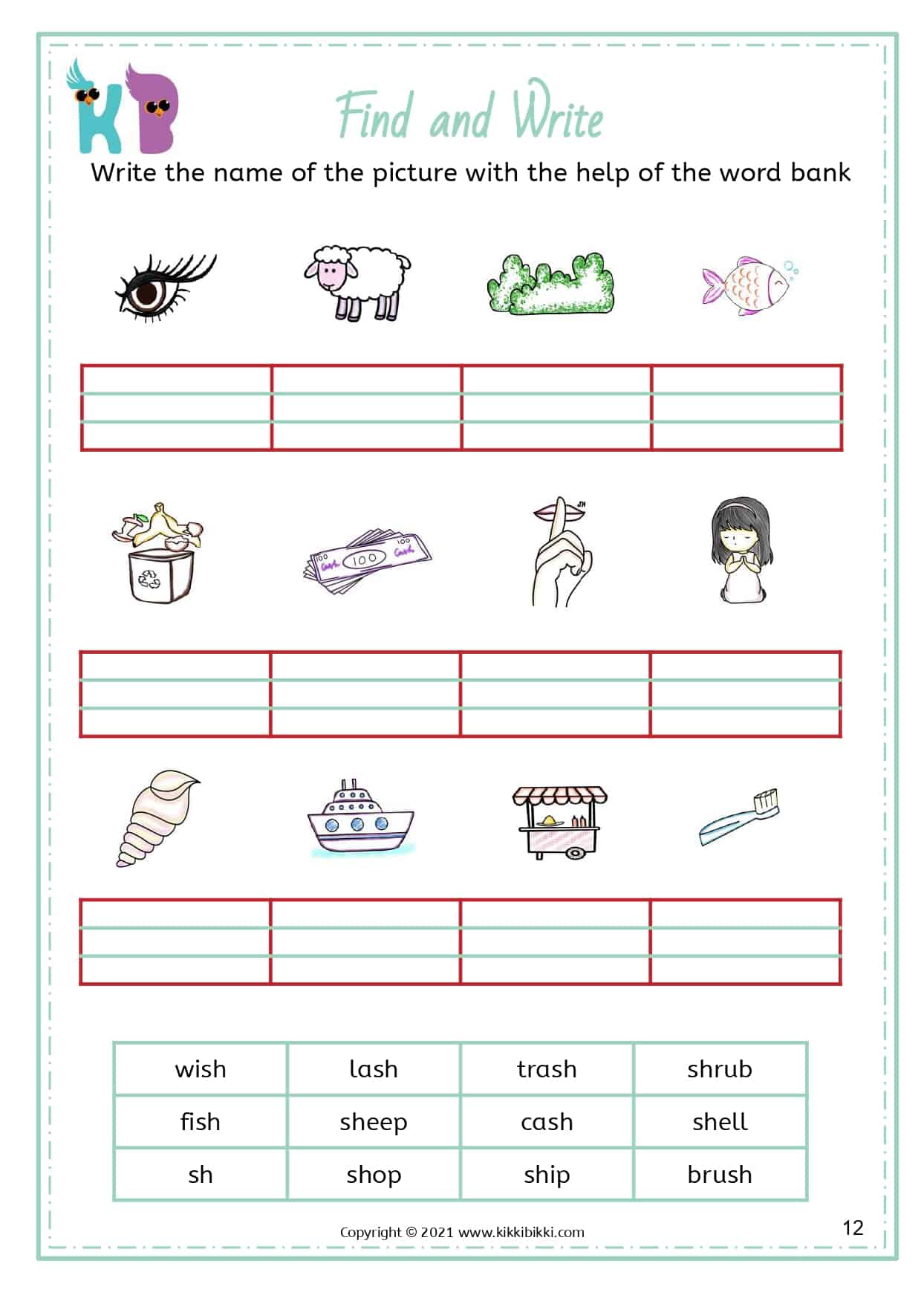sh Words - Kindergarten Worksheet - Free Phonics Printable