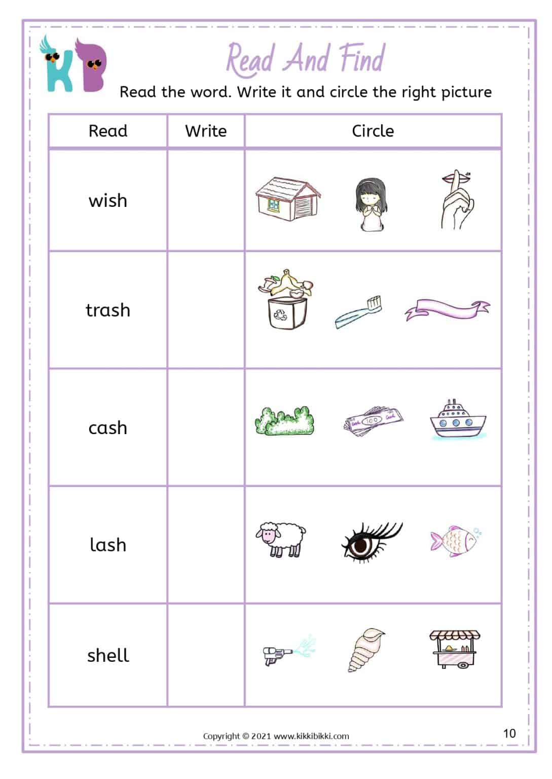 sh Words - Kindergarten Worksheet - Free Phonics Printable