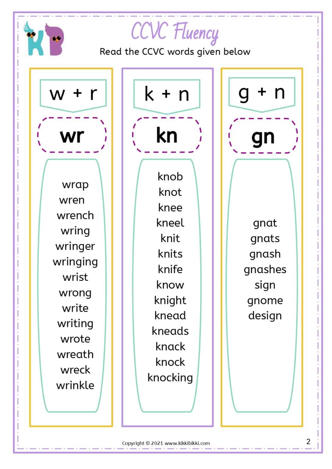 Learn to Spell wr-kn-gn Words - Free Phonics Worksheets