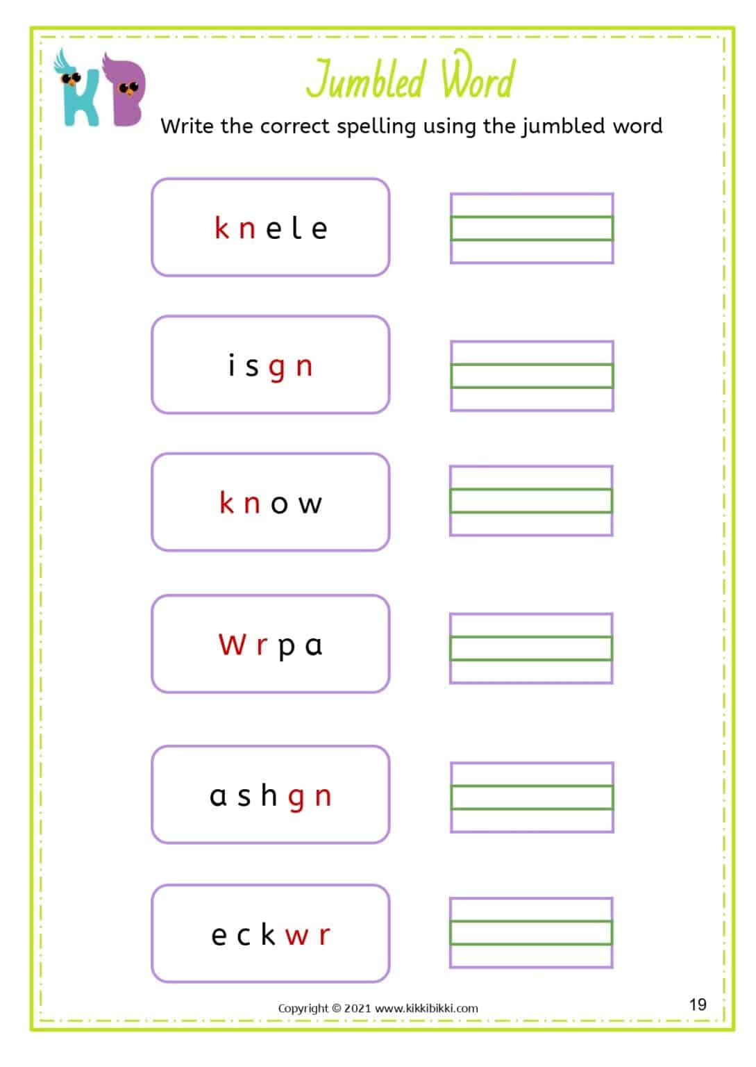 Learn to Spell wr-kn-gn Words - Free Phonics Worksheets