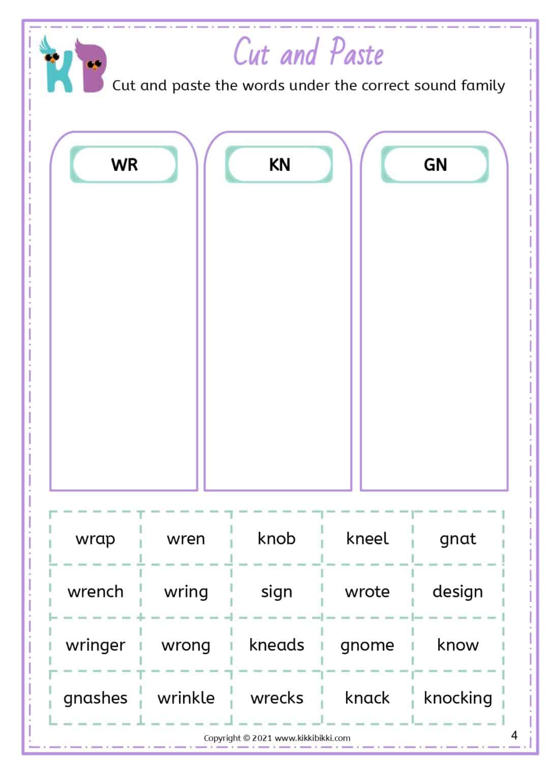 Learn to Spell wr-kn-gn Words - Free Phonics Worksheets