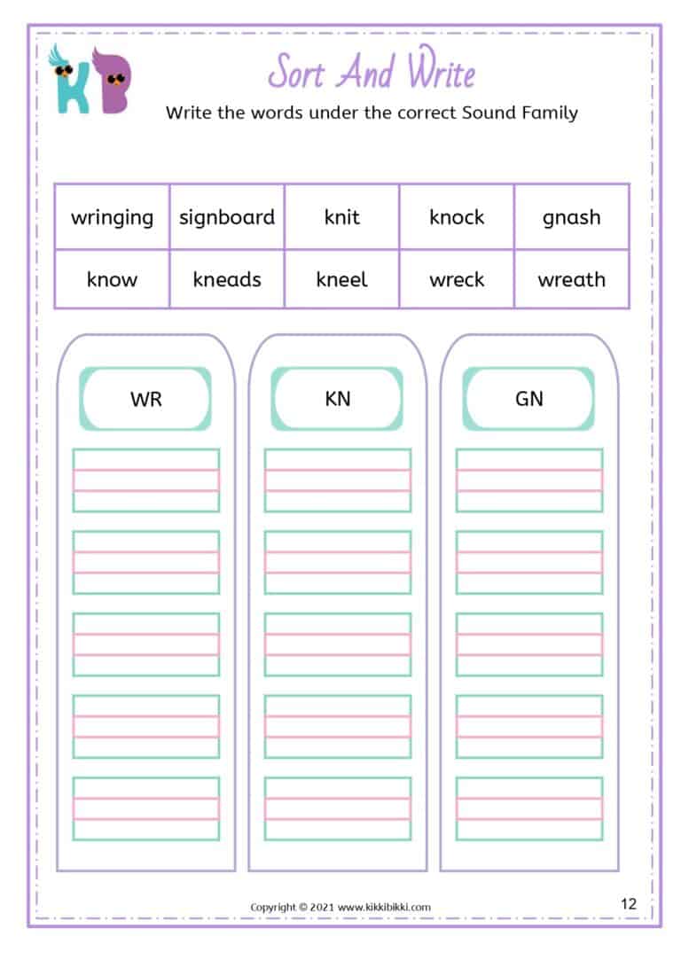 Learn to Spell wr-kn-gn Words - Free Phonics Worksheets