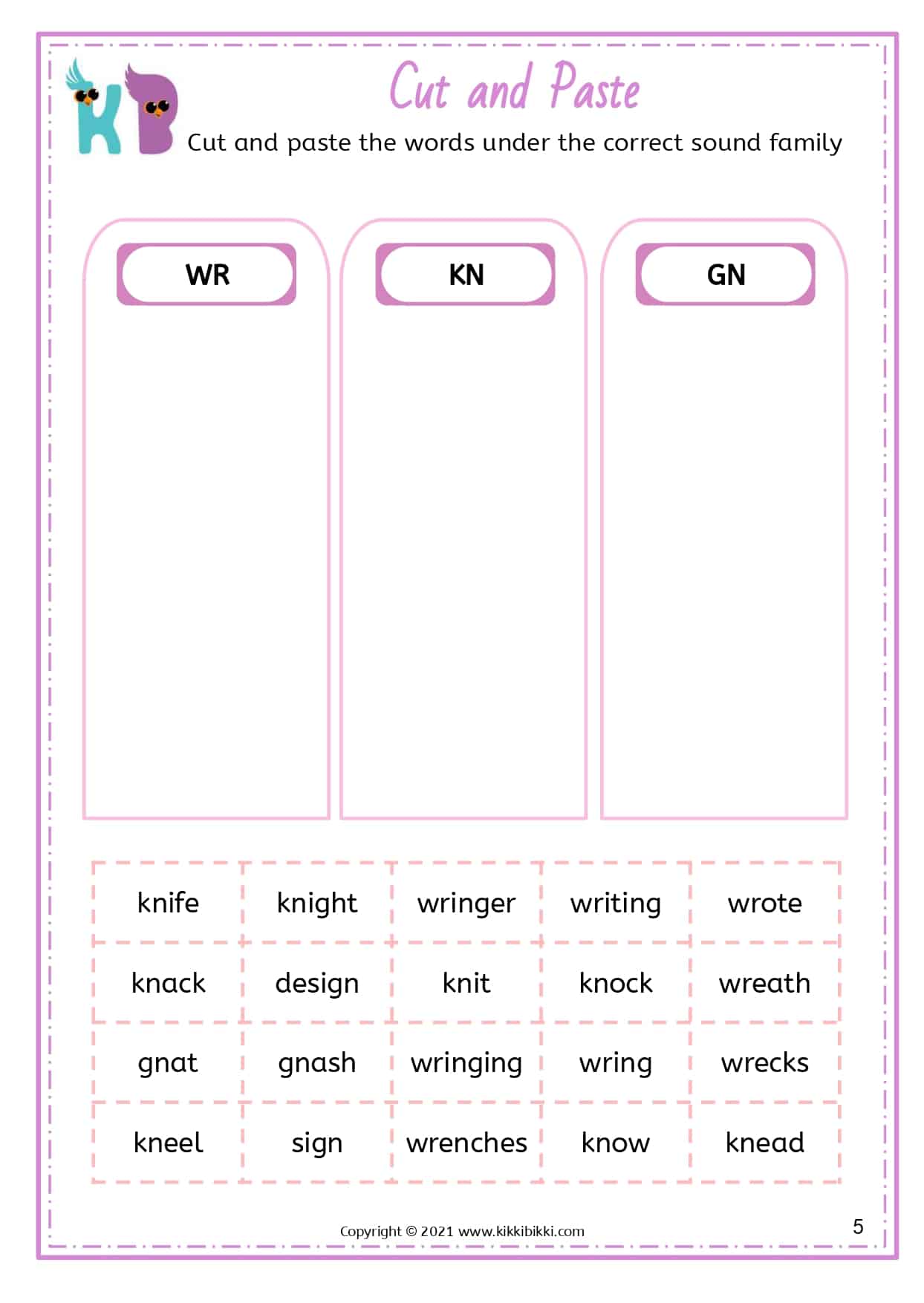 Phonics Adventure: Alternative Spelling WR, GN, KN Cut & Paste