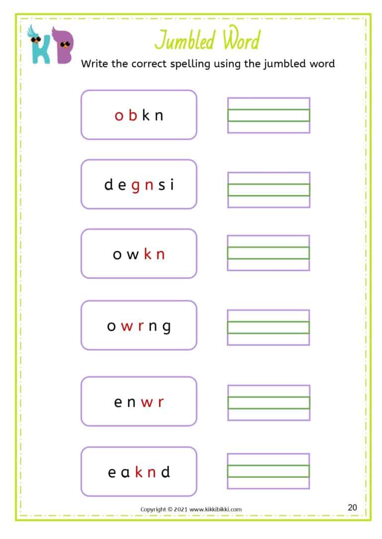Learn to Spell wr-kn-gn Words - Free Phonics Worksheets